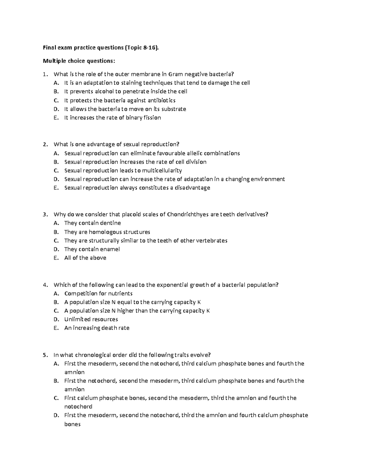 Practice questions - without answers (Topic 8-16) - Final exam practice ...