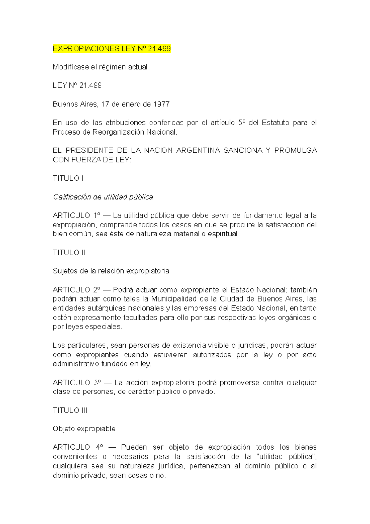 Expropiaciones LEY Nº 21499 - EXPROPIACIONES LEY Nº 21. Modifícase el ...