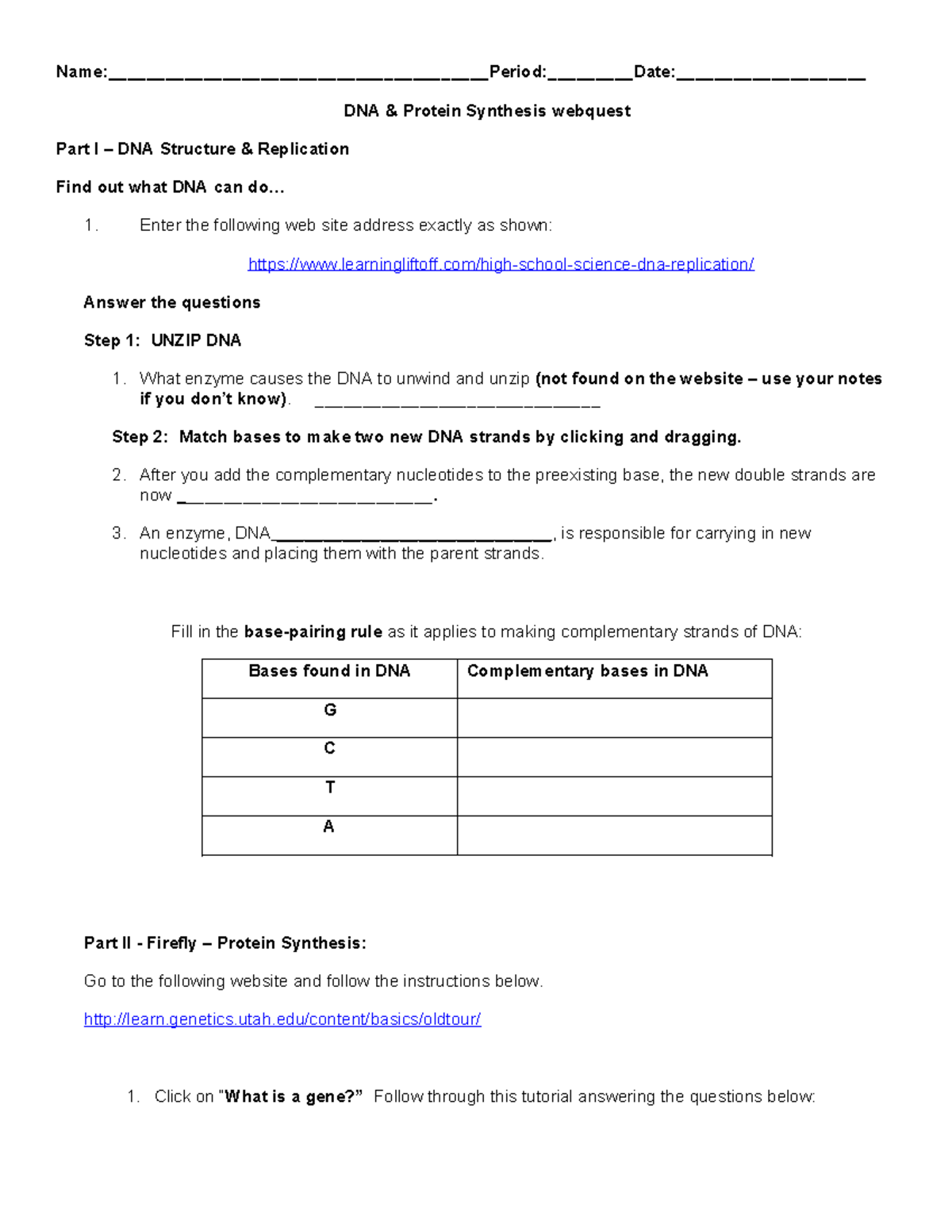 Dna and protein synthesis webquest Marin - Name ...