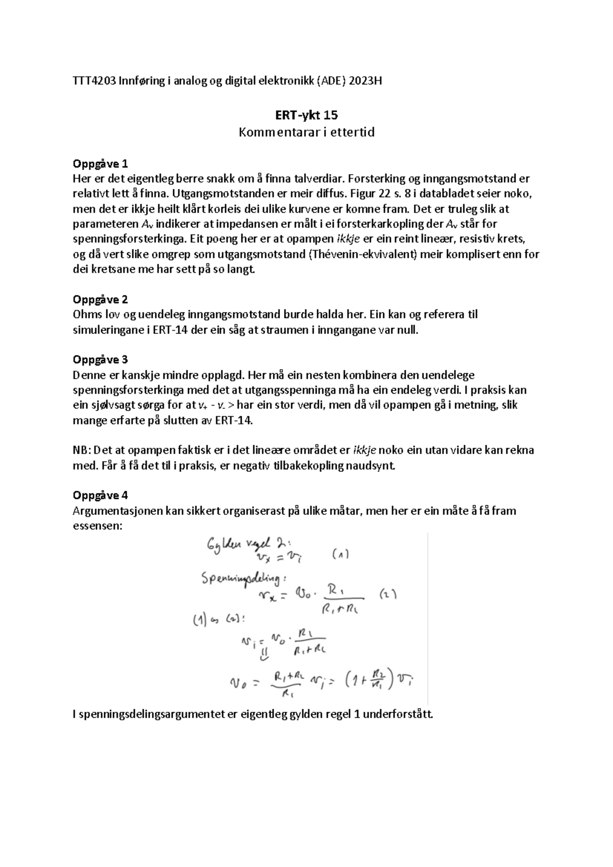 ERT økt 15 - Kommentarer ert økt 15 - TTT4203 Innføring i analog og ...