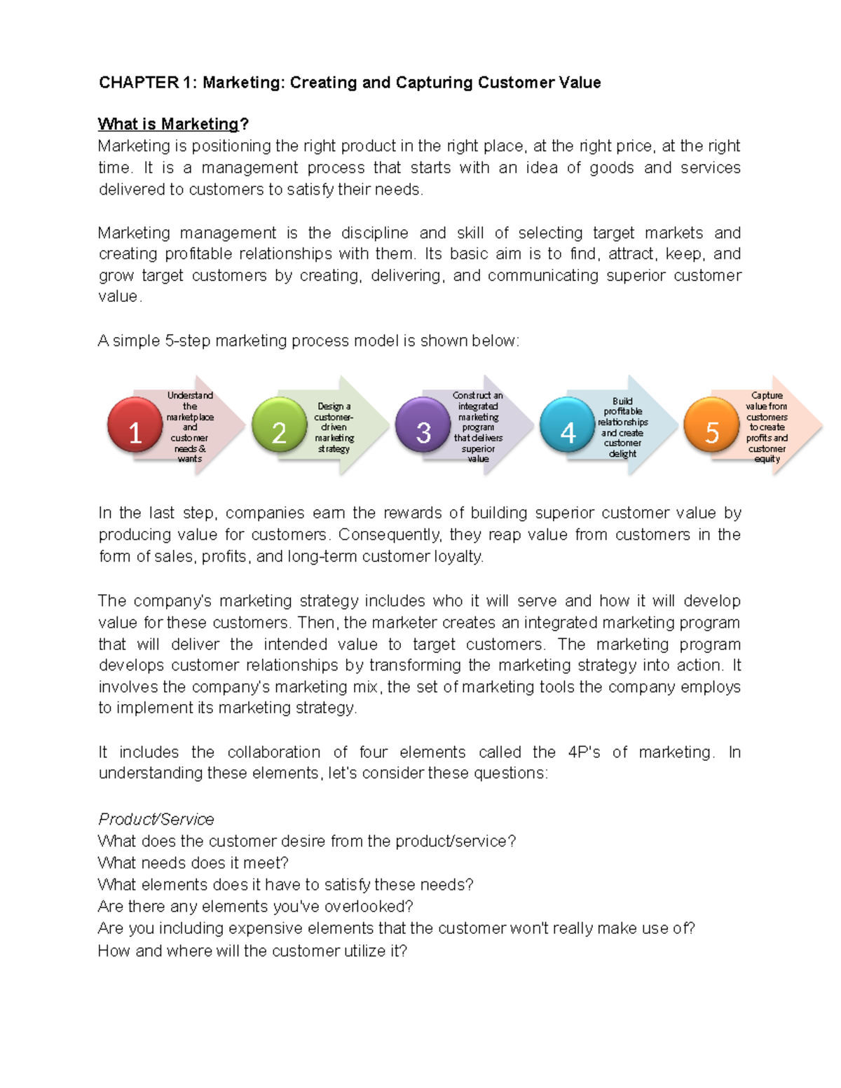 W1 Chapter 001 - Creating Capturing Customer Value - What is Marketing? Marketing is positioning ...