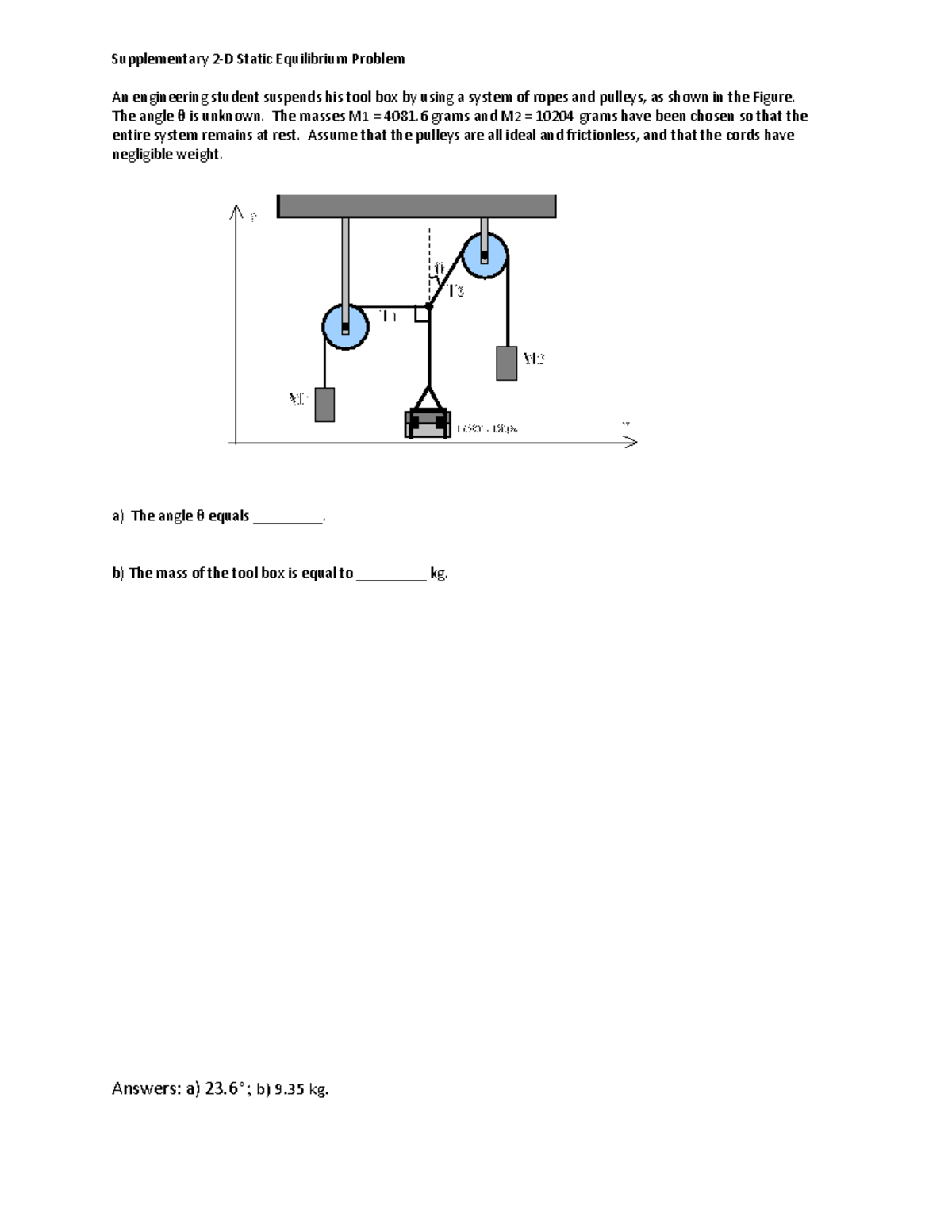 Supplementary 2D Static Equilibrium Problems Step By Step Solutions ...