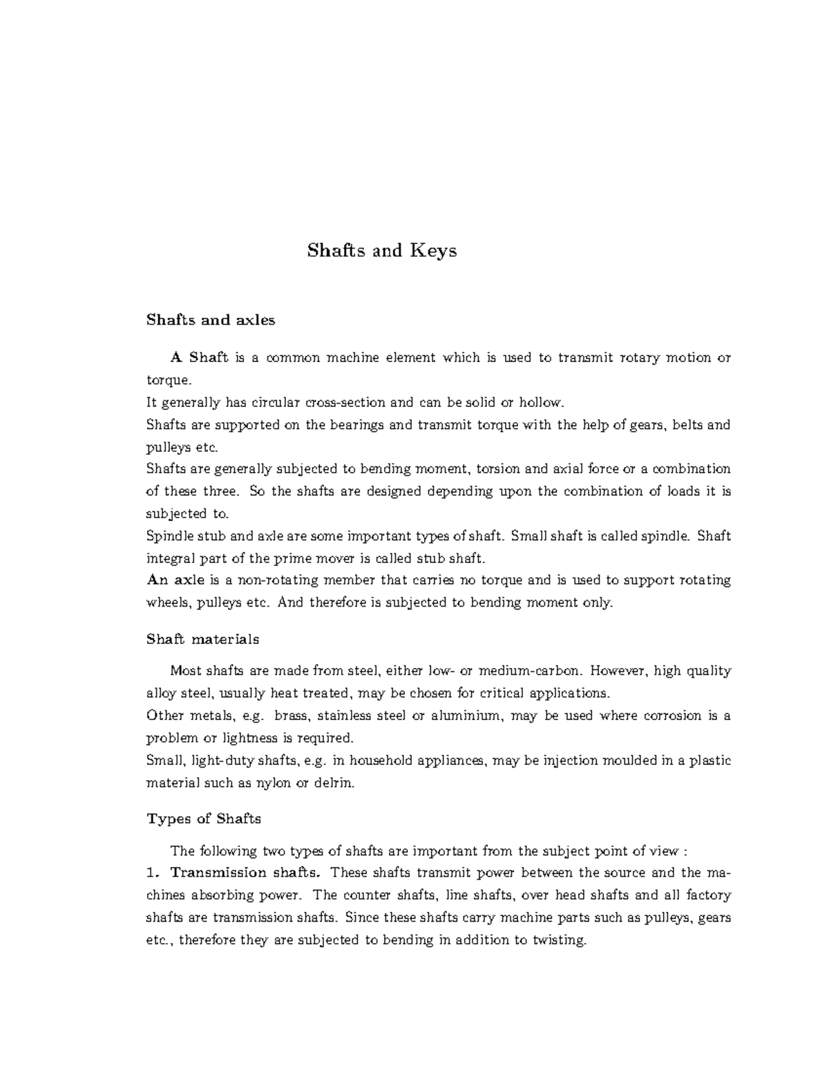 Machine Elements; 4.Shafts and Keys - Shafts and Keys Shafts and axles ...