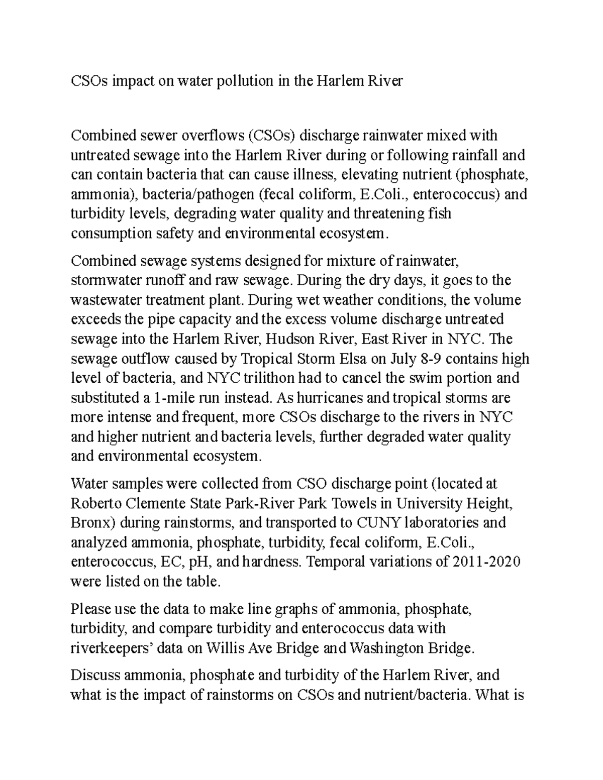 Lab3 csos in the harlem river - CSOs impact on water pollution in the ...
