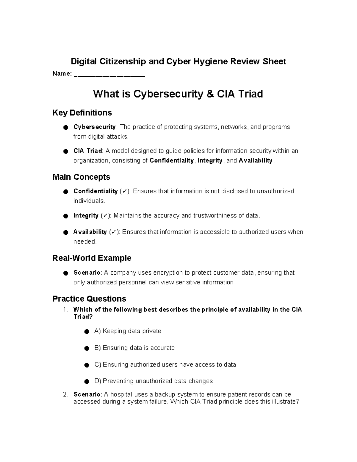 Robert Olivo - Unit 2 Quiz Review - Digital Citizenship and Cyber ...