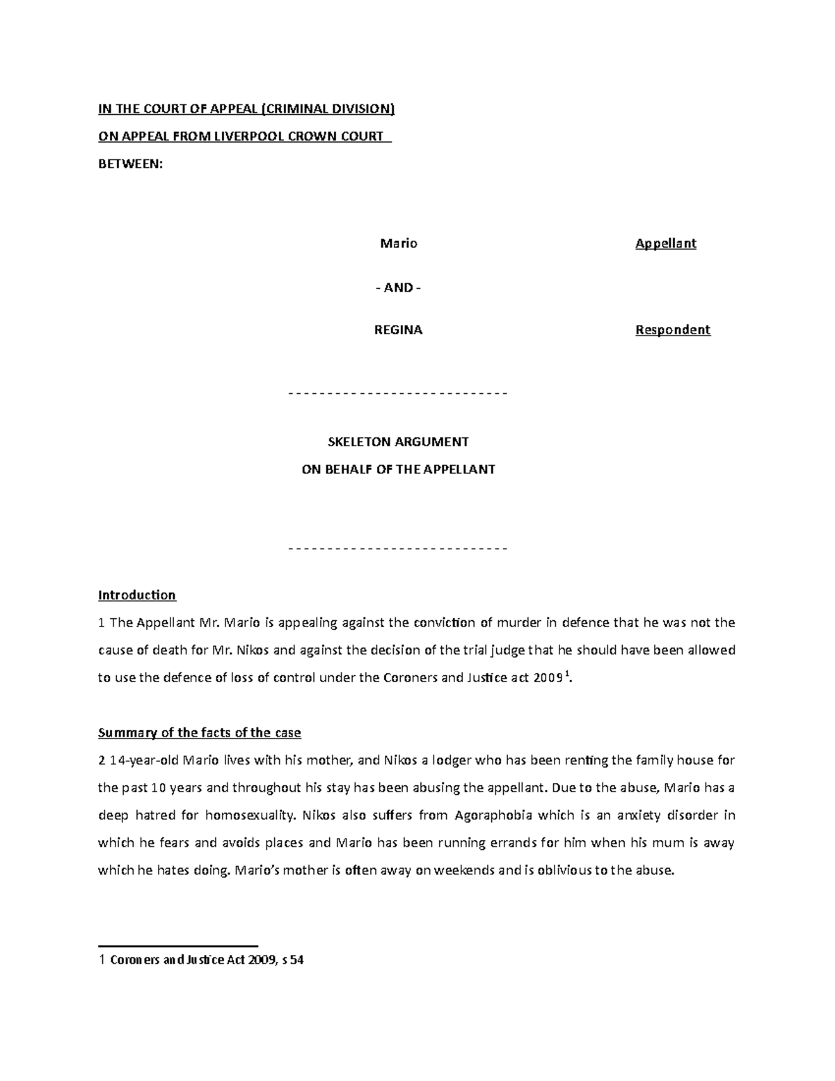 Skeleton Argument - IN THE COURT OF APPEAL (CRIMINAL DIVISION) ON ...