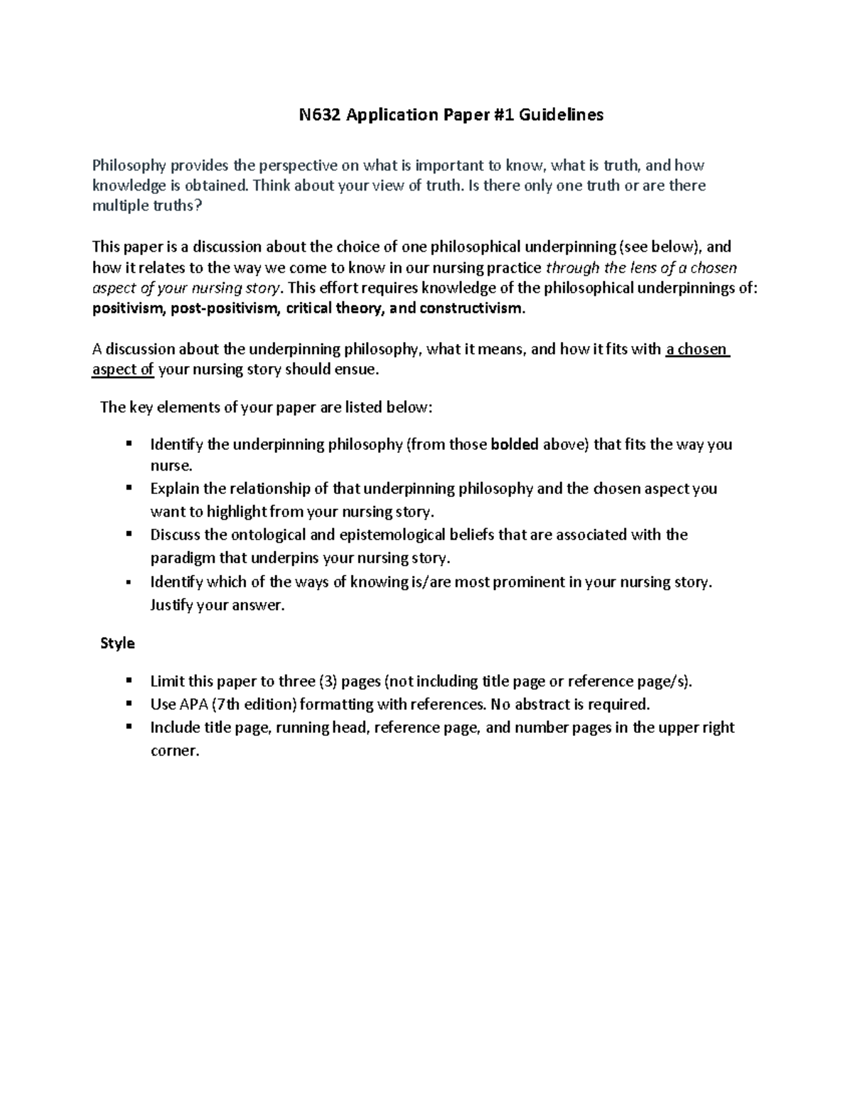 N632 Application Paper #1 Guidelines and Rubric Fall 2022 - N 632 ...