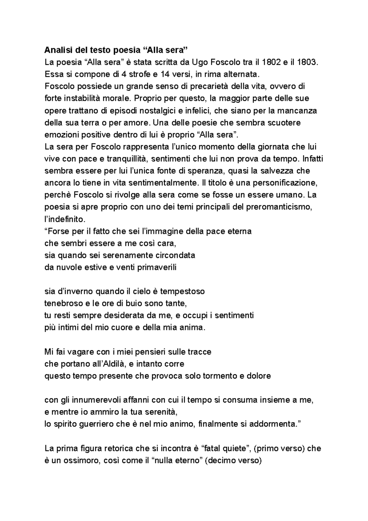 Analisi DEL Testo - Esercitazione - Analisi del testo poesia