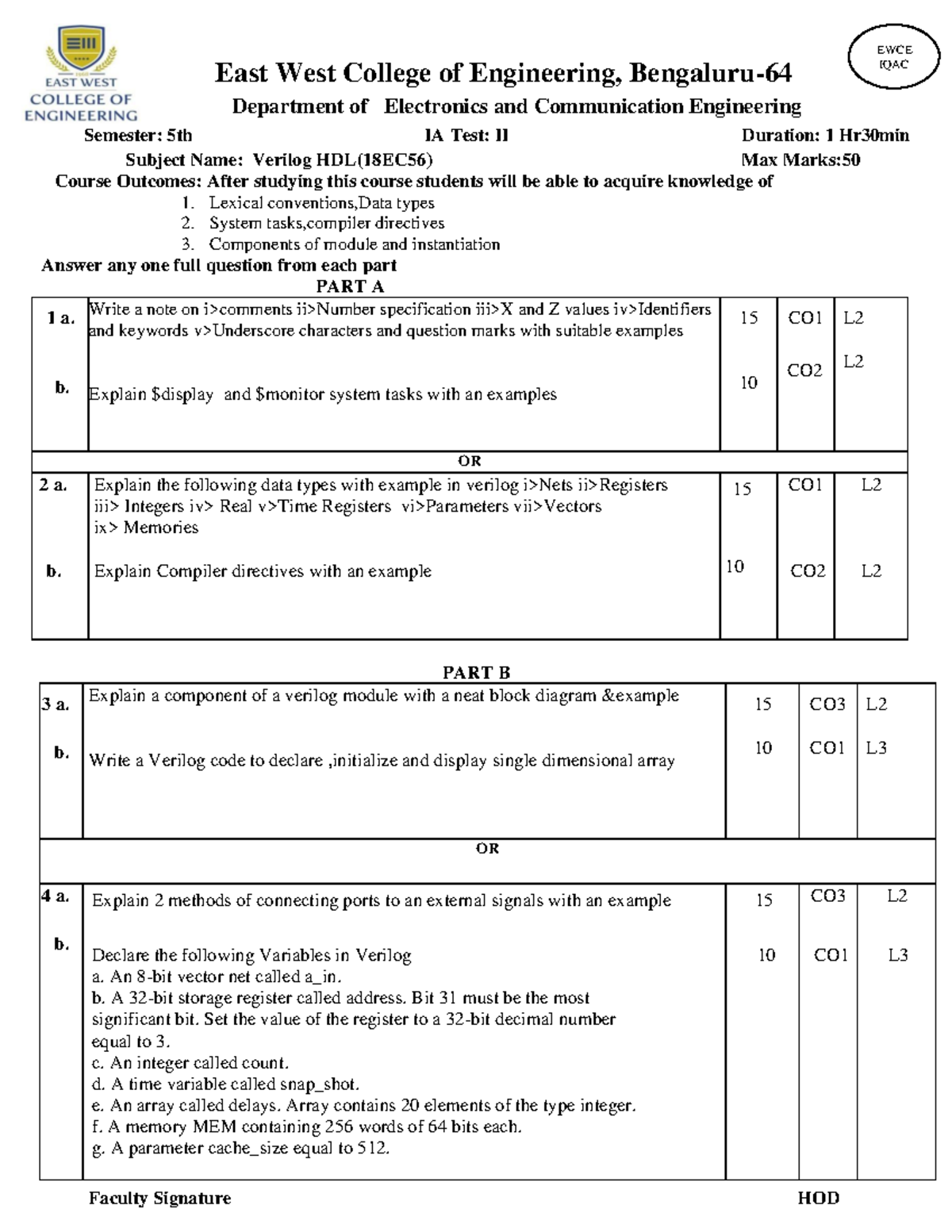 Verilog Hdl Question Paper Internal 11 Converted Converted Ewce Iqac