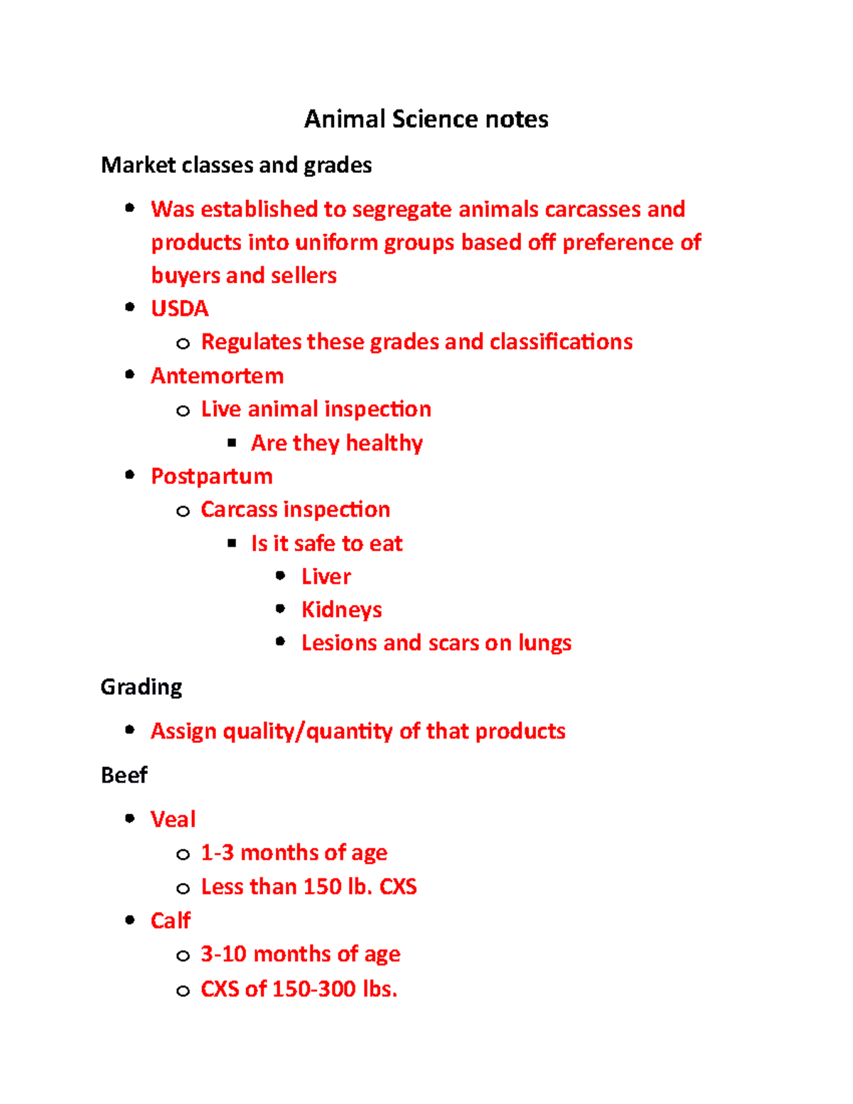 Chapter 3 animal science notes - Animal Science notes Market classes ...