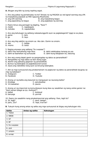 Komfil Final EXAM Sample Questions - FILIPINO 21 Kontekstwalisadong ...