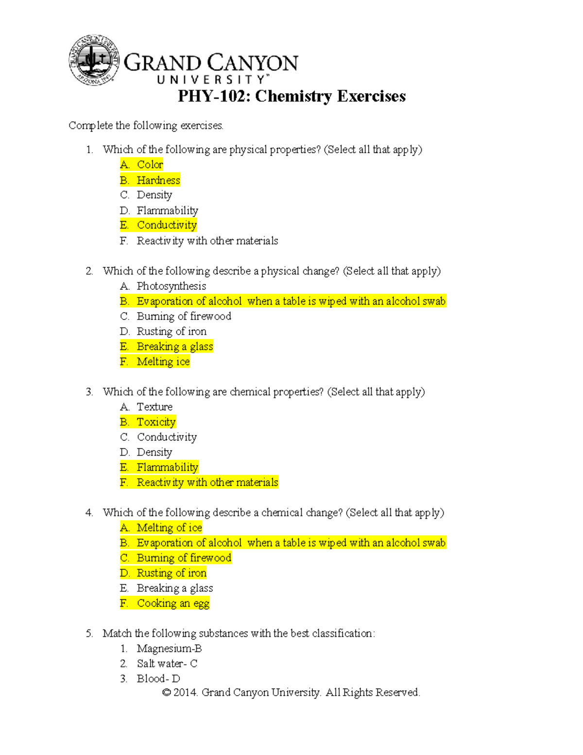 PHY-102 Chemistry Exercises - PHY-102: Chemistry Exercises Complete the ...