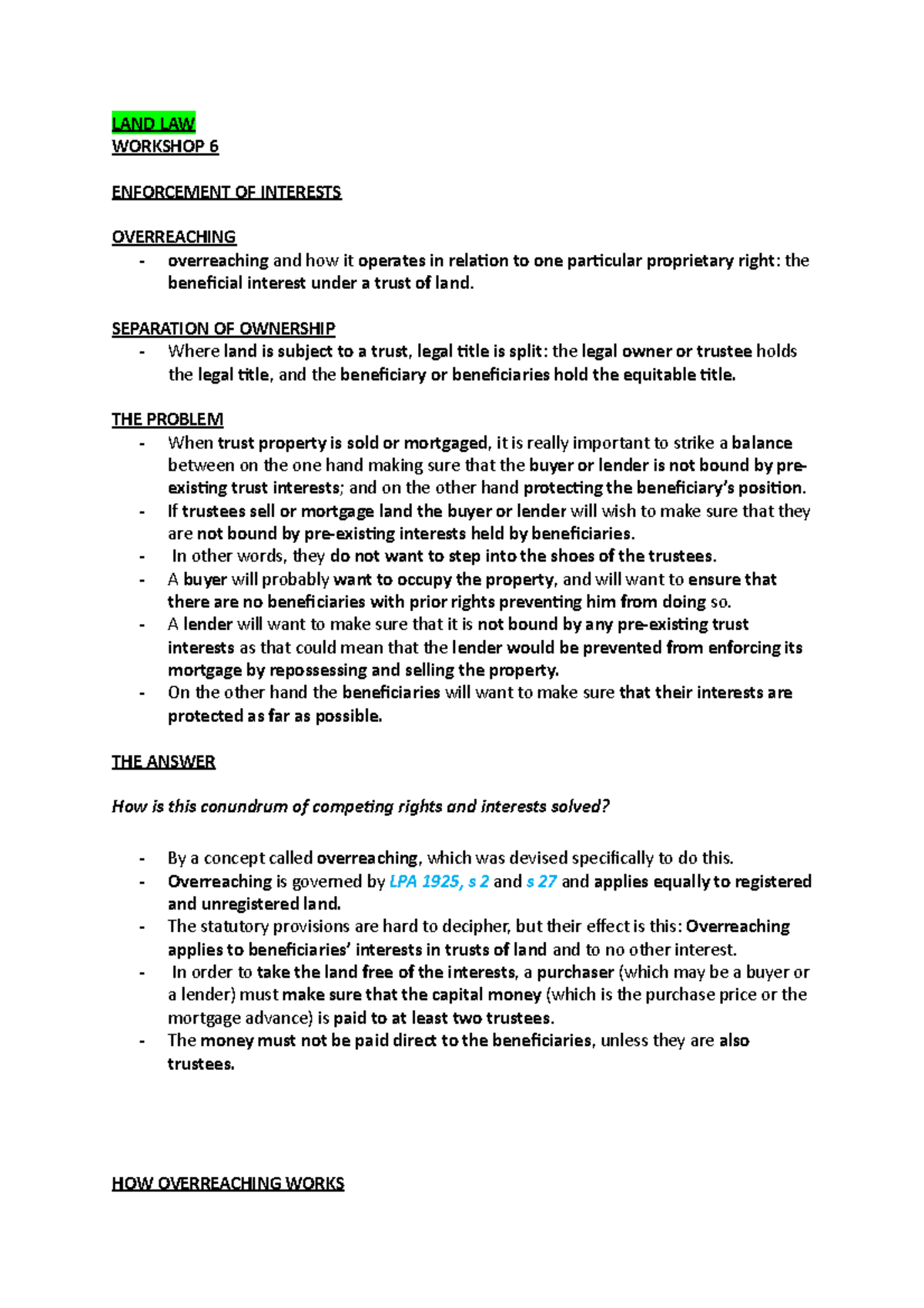 Overreaching - LAND LAW WORKSHOP 6 ENFORCEMENT OF INTERESTS ...