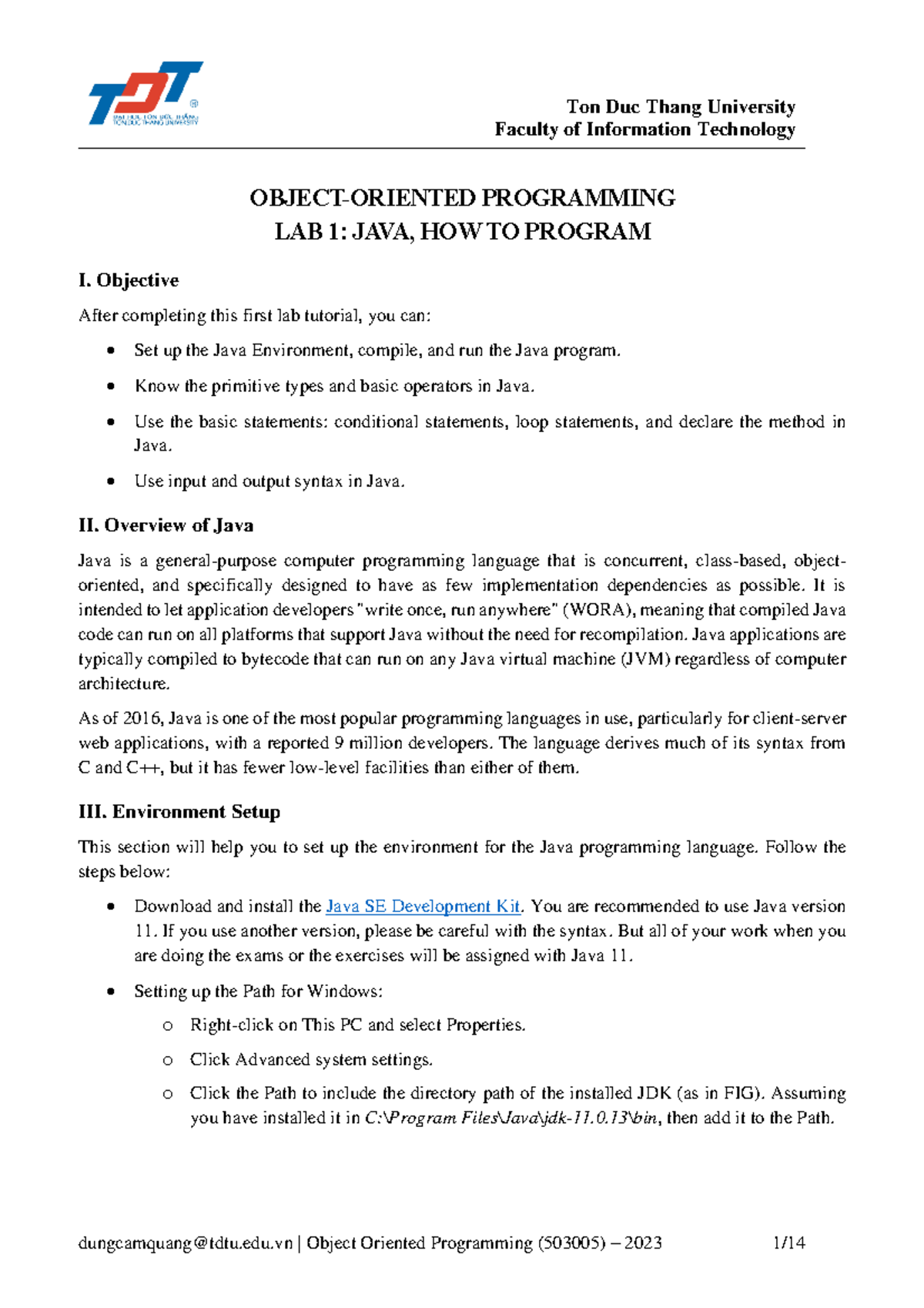 Lab1 No Faculty Of Information Technology Object Oriented Programming Lab 1 Java How To