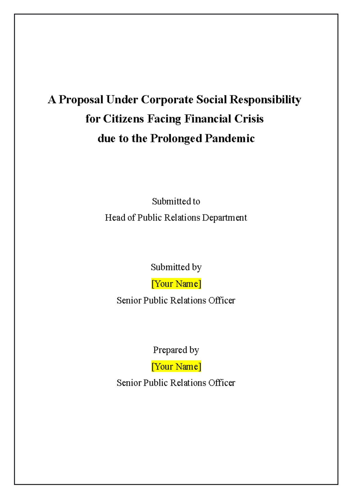 CSR Proposal - A Proposal Under Corporate Social Responsibility for ...