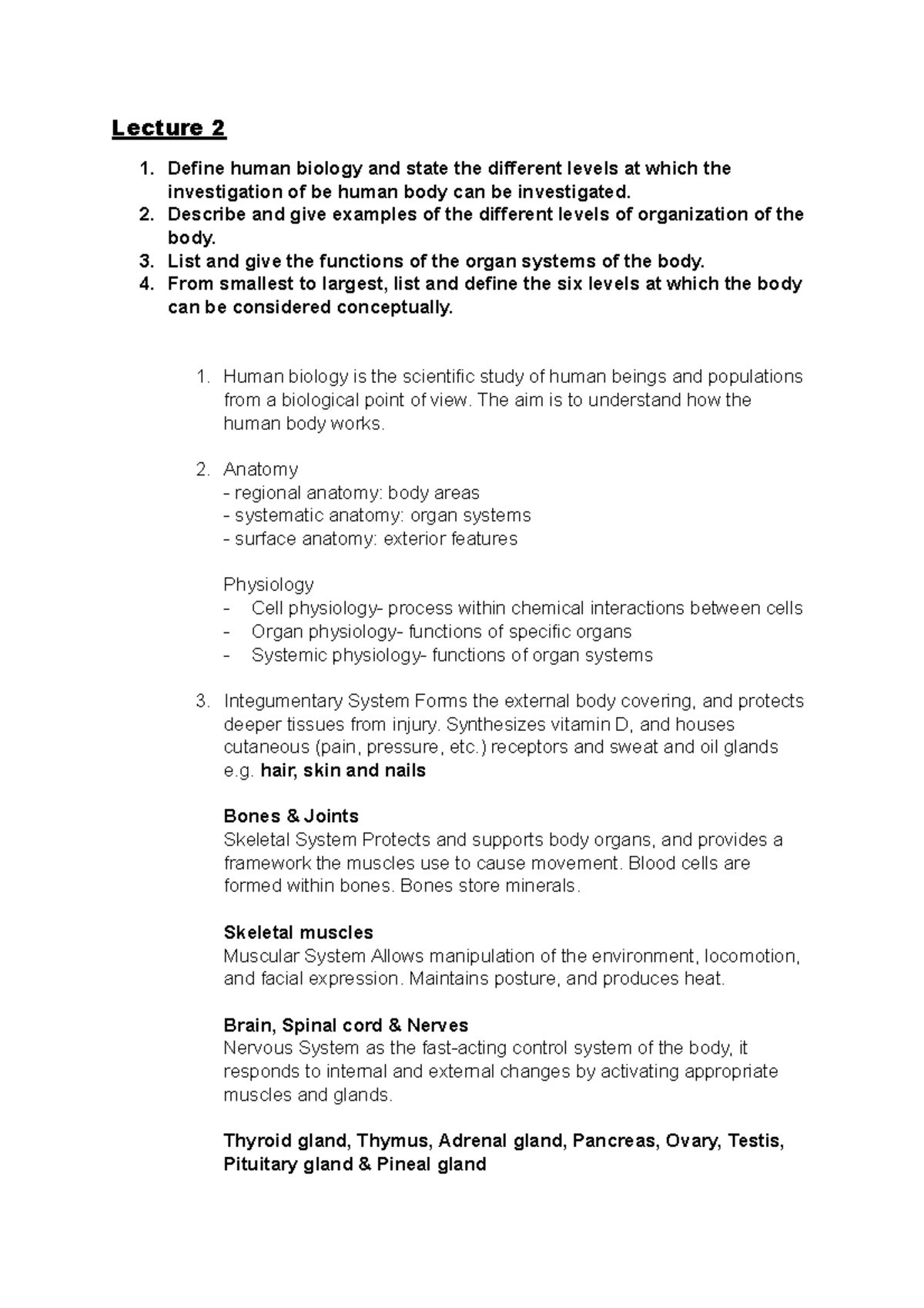 HUB 105 Questions Chapter 1-3 - Lecture 2 Define human biology and ...