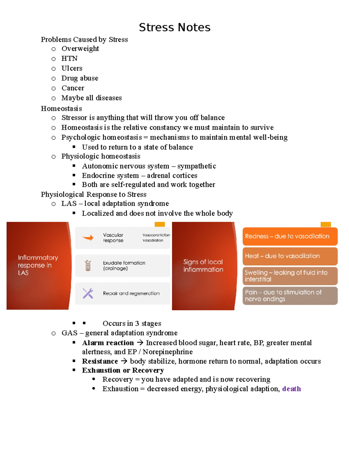 Stress Notes Lecture - Stress Notes Problems Caused by Stress o ...