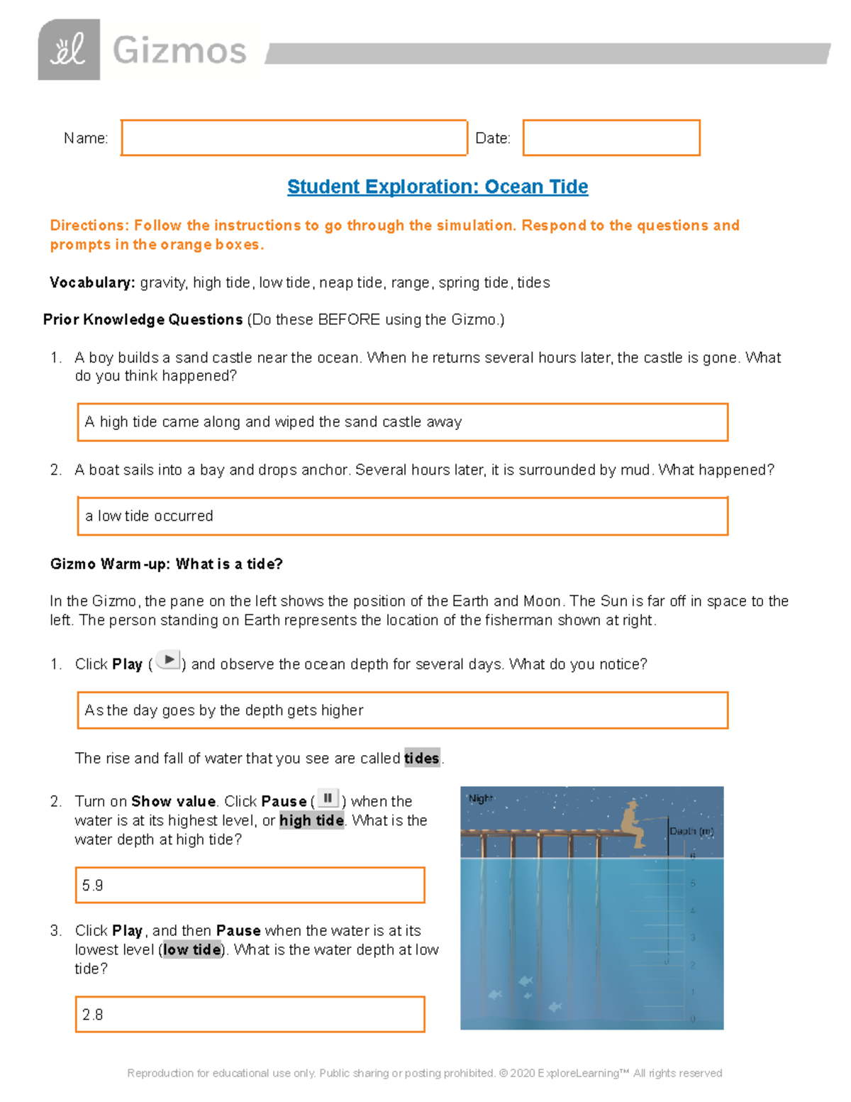 Ocean Tides SE - Name: Date: Student Exploration: Ocean Tide Directions ...
