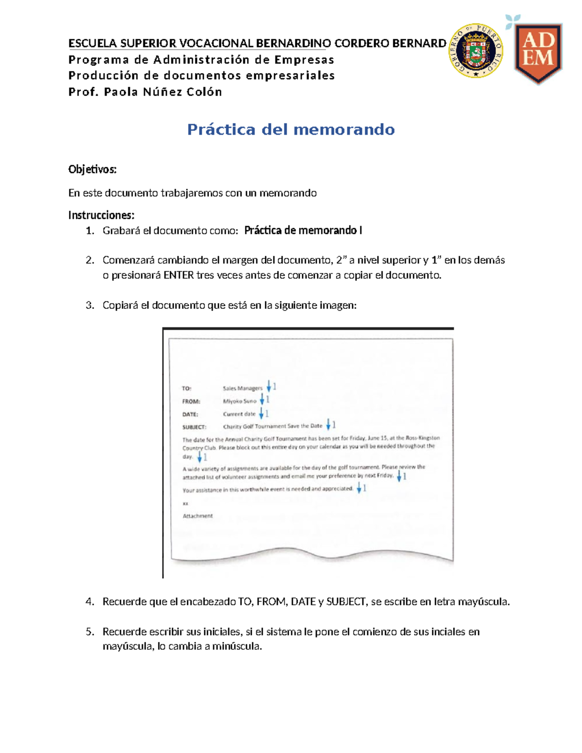 10-05-21 Práctica del memorando I - ESCUELA SUPERIOR VOCACIONAL ...