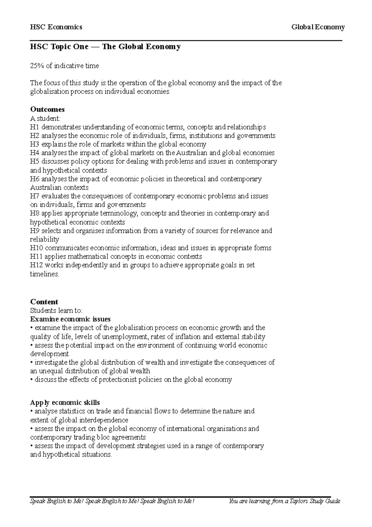 Study GuideInternationalEconomics - HSC Economics Global Economy HSC ...