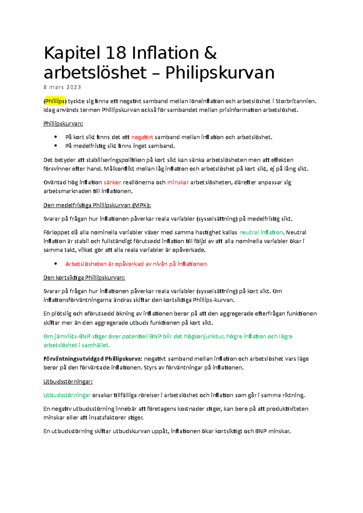 Kapitel 18 Makroekonomi - Kapitel 18 Inflation & arbetslöshet ...