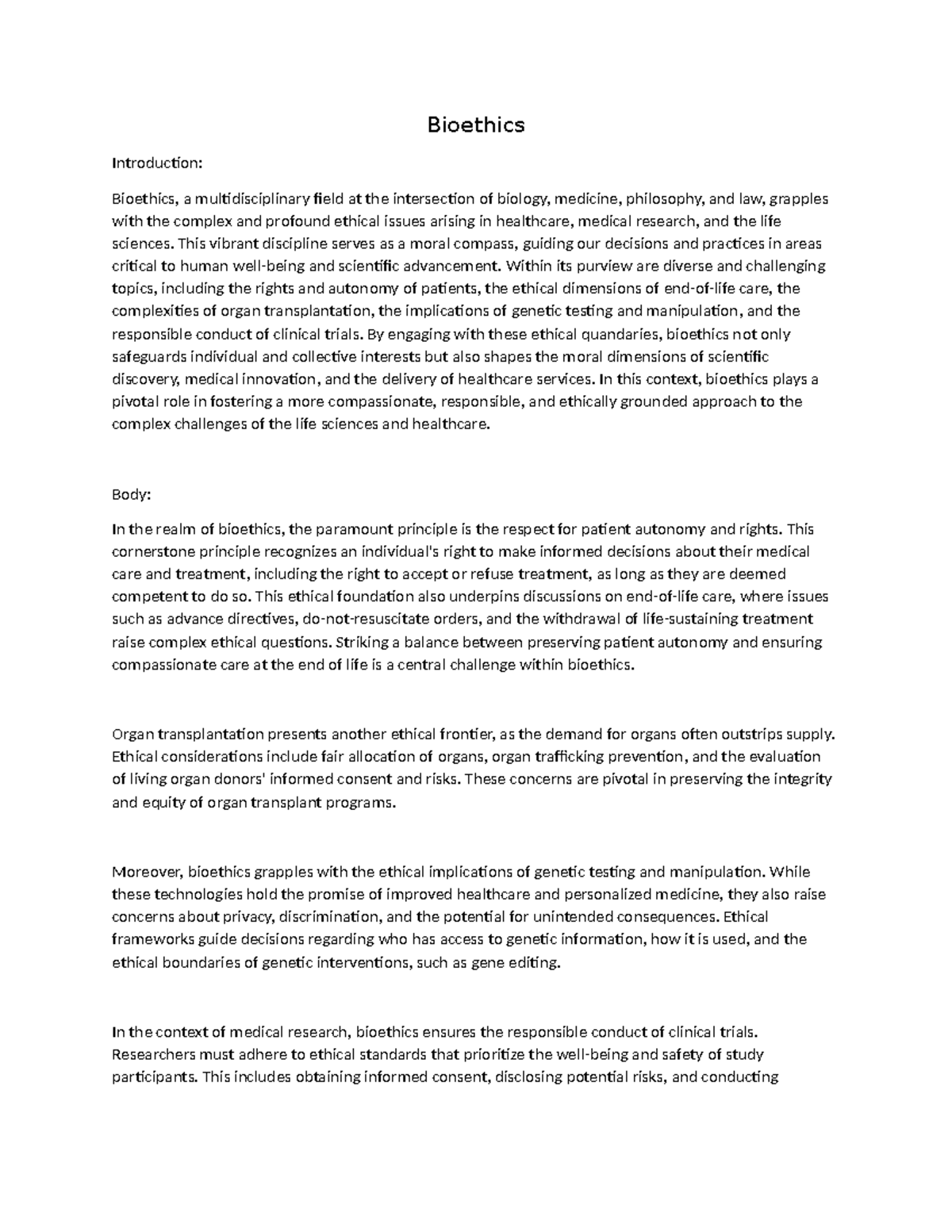 Bioethics - REVIEWER - Bioethics Introduction: Bioethics, a ...