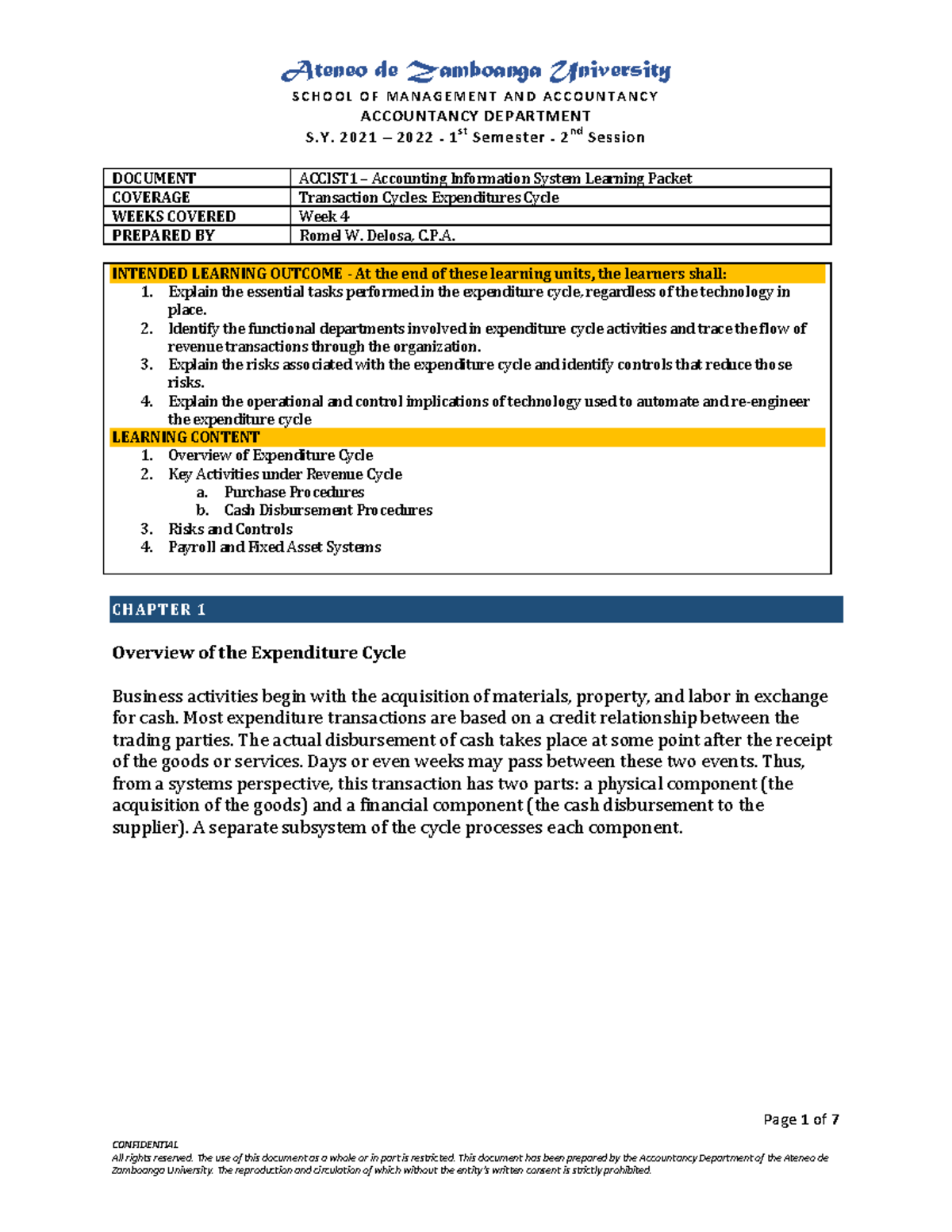 Learning Packet Accist 1 W4 - ####### S C H O O L O F M A N A G E M E N ...