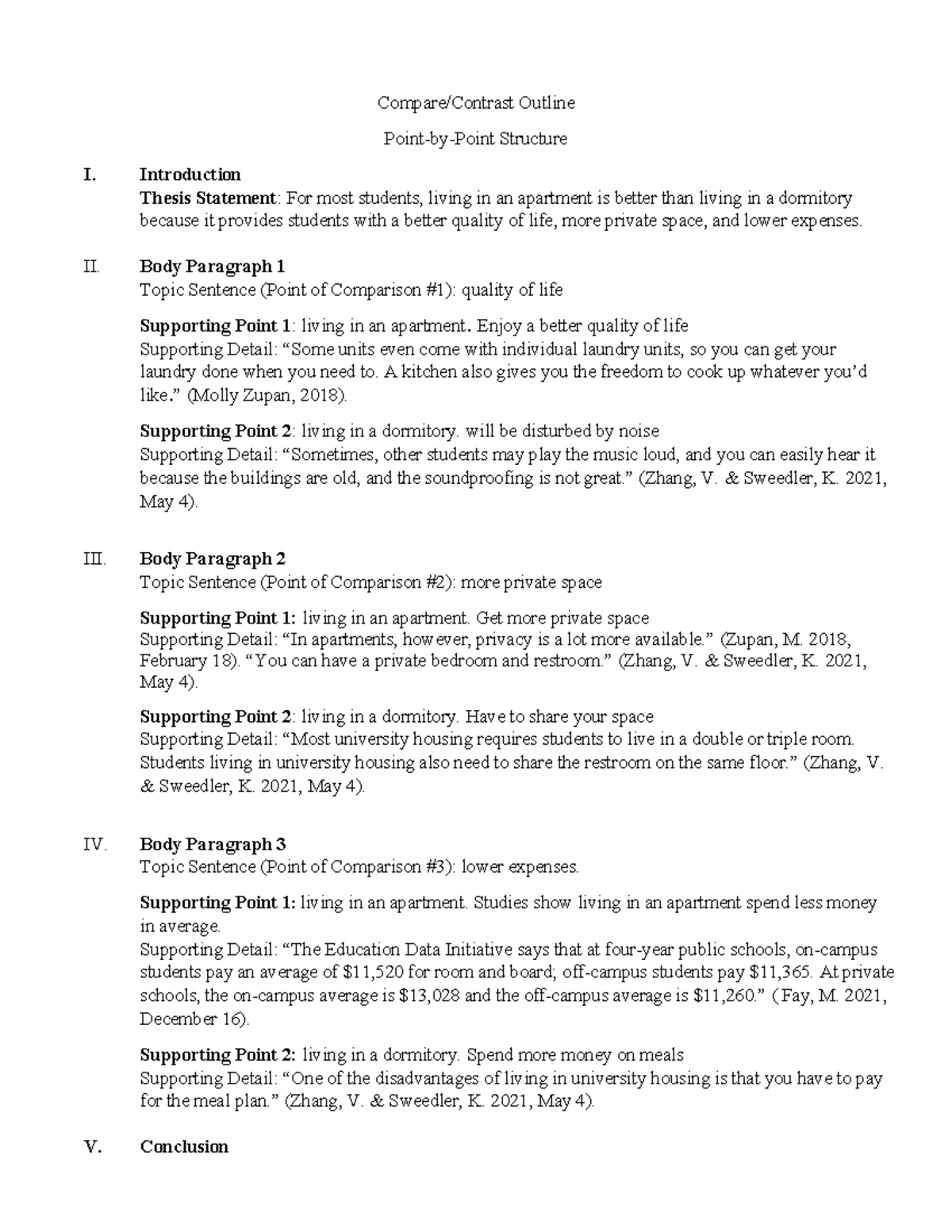 Compare and Contrast Outline - Compare/Contrast Outline Point-by-Point ...
