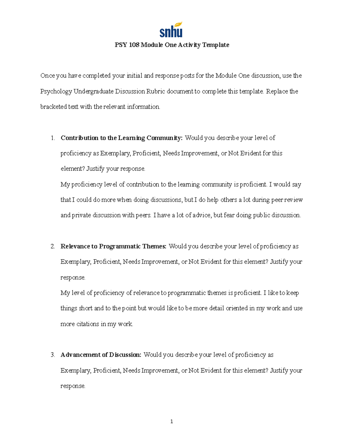 PSY 108 Module One Activity Template - PSY 108 Module One Activity ...
