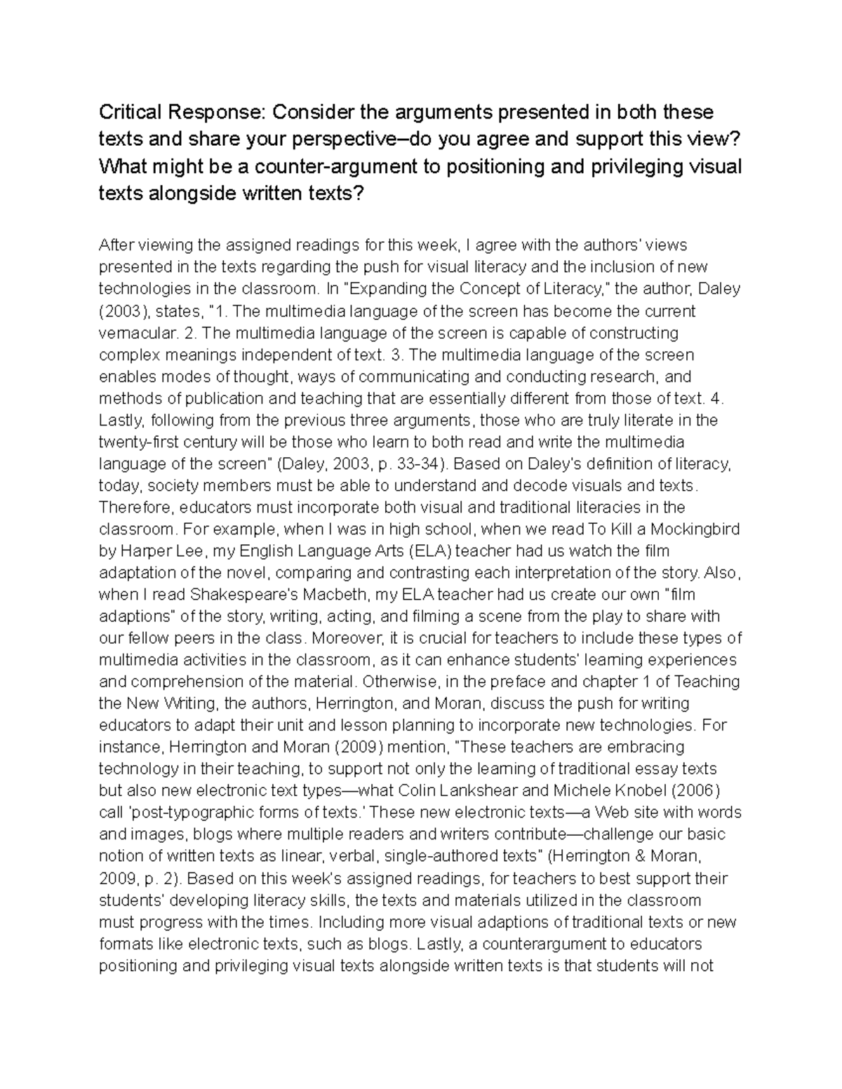 Critical Response #2 - Critical Response: Consider the arguments ...