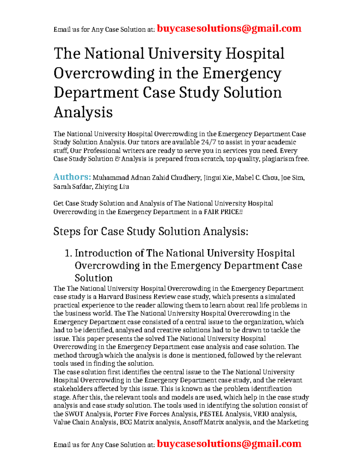 Case Solution The National University Hospital Overcrowding in the ...