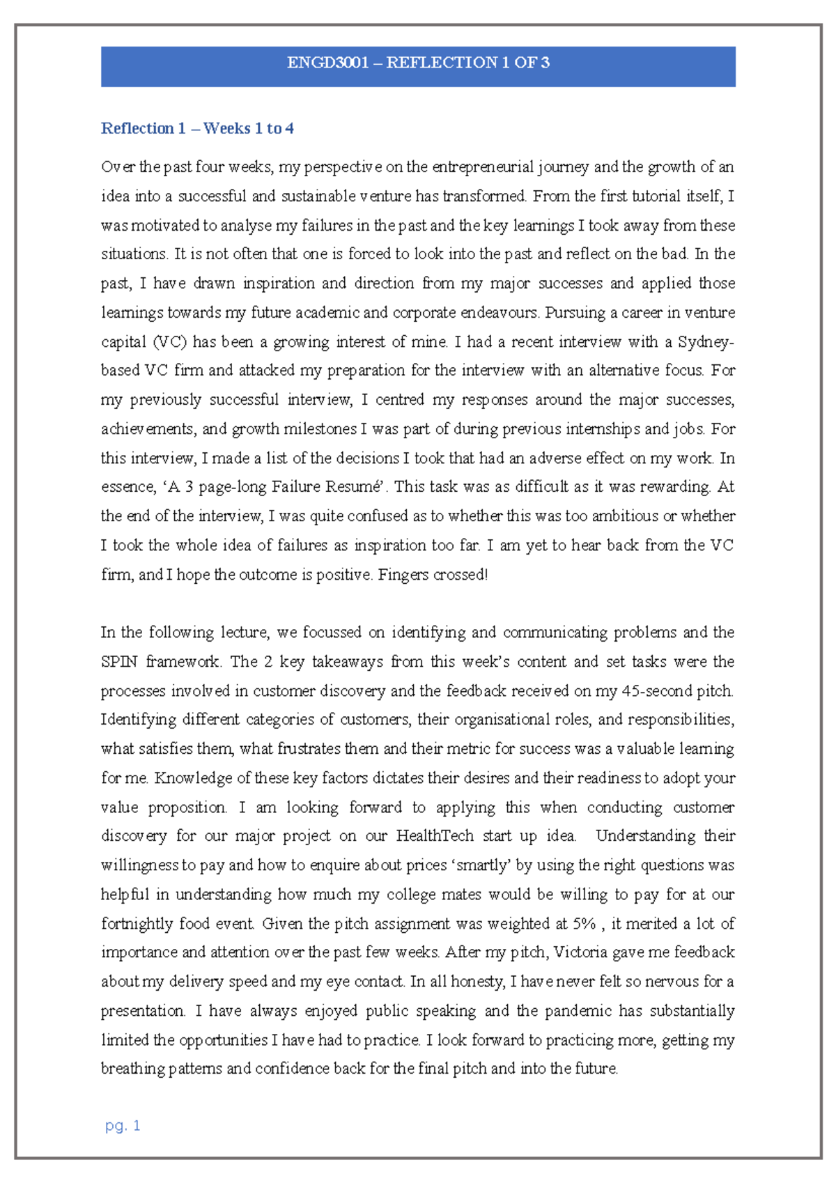 Reflection 1 ENGD3001 - Reflection 1 – Weeks 1 to 4 Over the past four ...