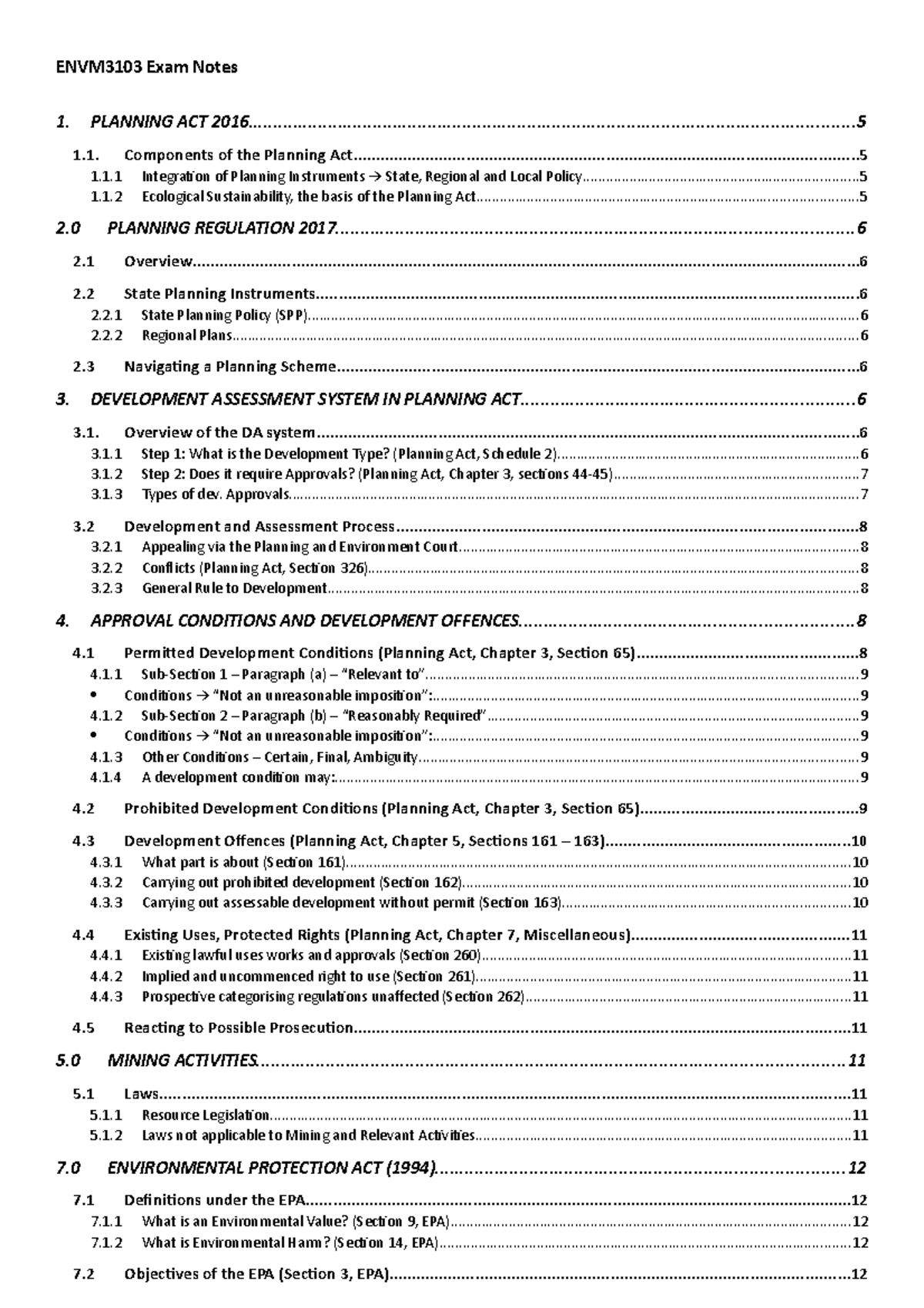 EXAM NOTE Final - Exam notes - PLANNING ACT - Studocu