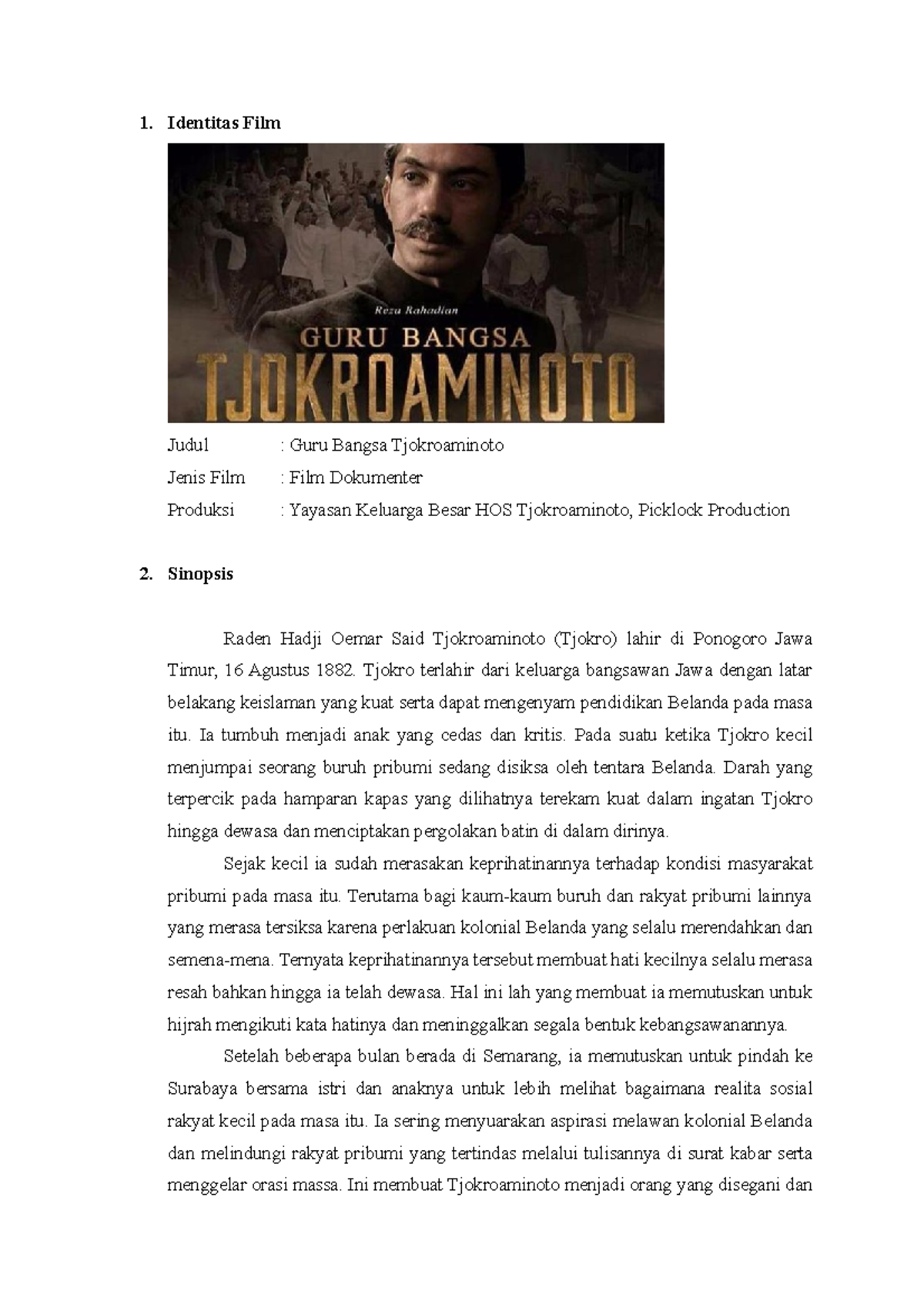 Review film Tjokroaminoto - Identitas Film Judul : Guru Bangsa ...