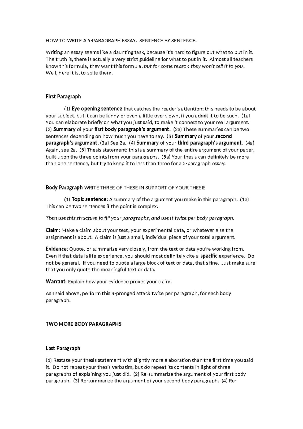 5 paragraph essay guide - HOW TO WRITE A 5-PARAGRAPH ESSAY. SENTENCE BY ...