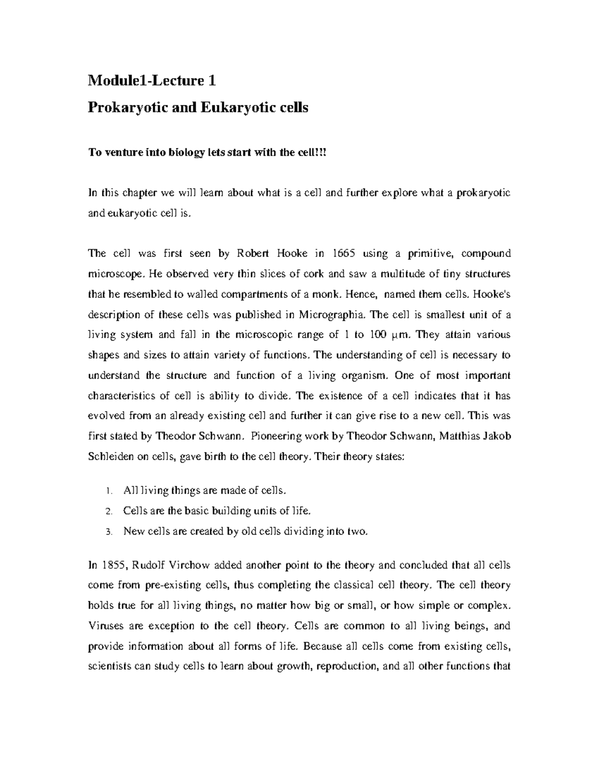 Mod1 - CELL BIOLOGY - Module1-Lecture 1 Prokaryotic and Eukaryotic ...