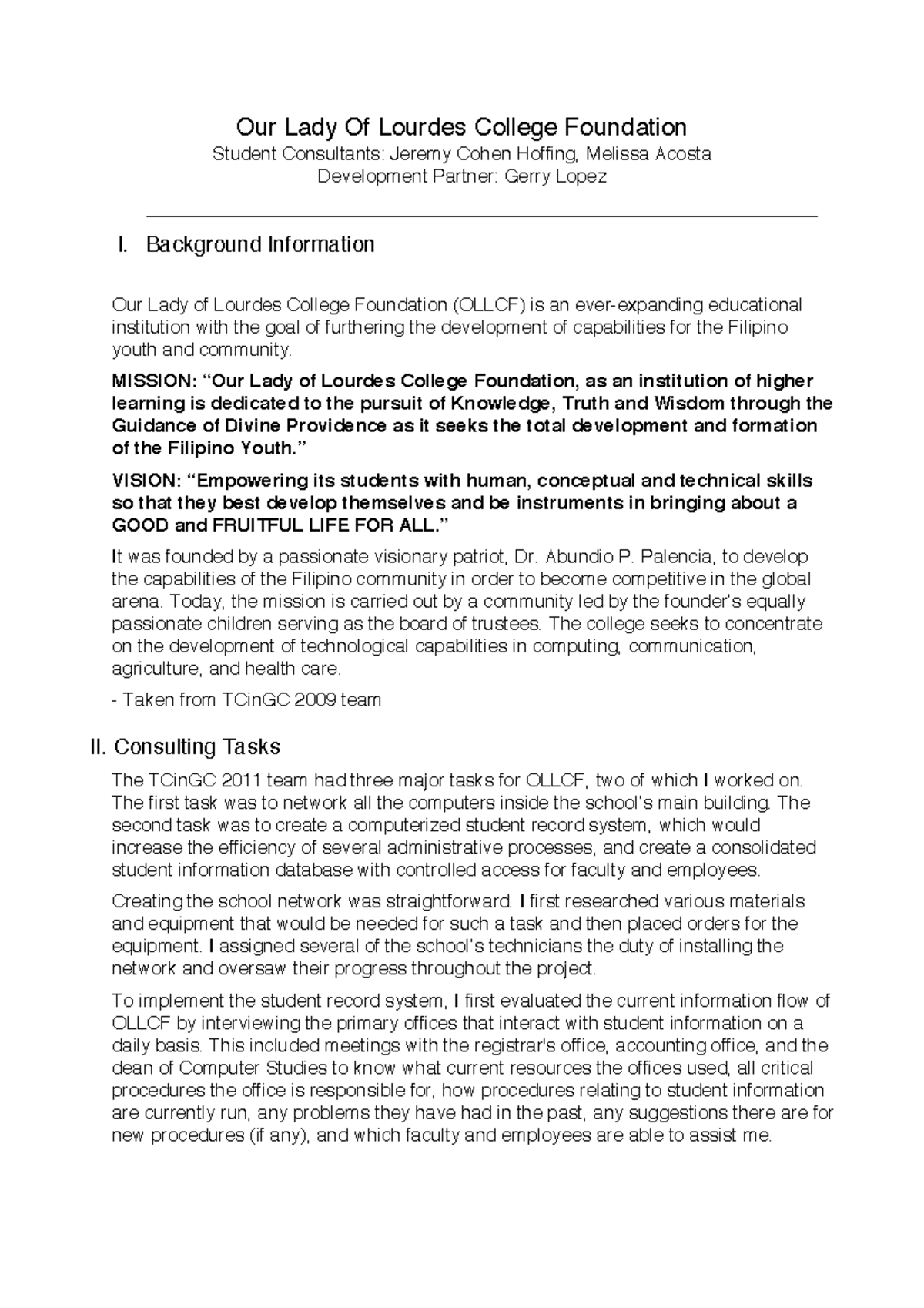 TCin GC-Philippines- Ollcf-2011-Final Report - Our Lady Of Lourdes ...