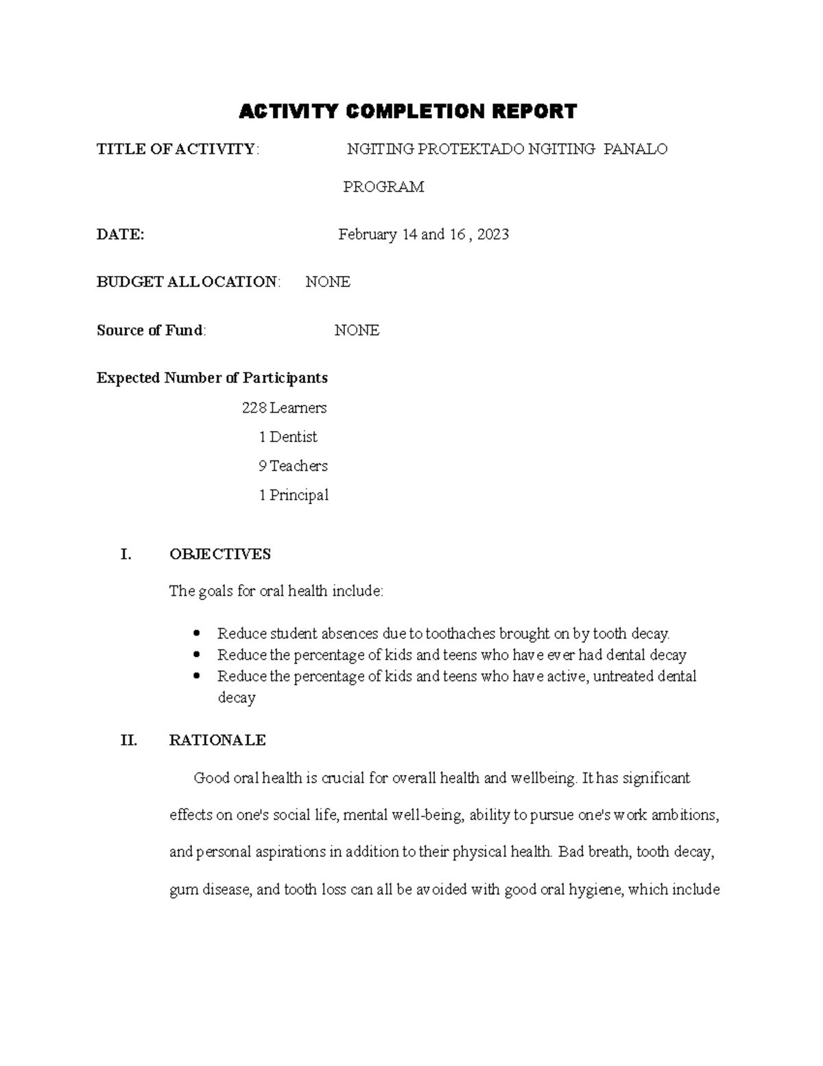 ACR Ngiting Protektado Ngiting Almasin ES - ACTIVITY COMPLETION REPORT ...