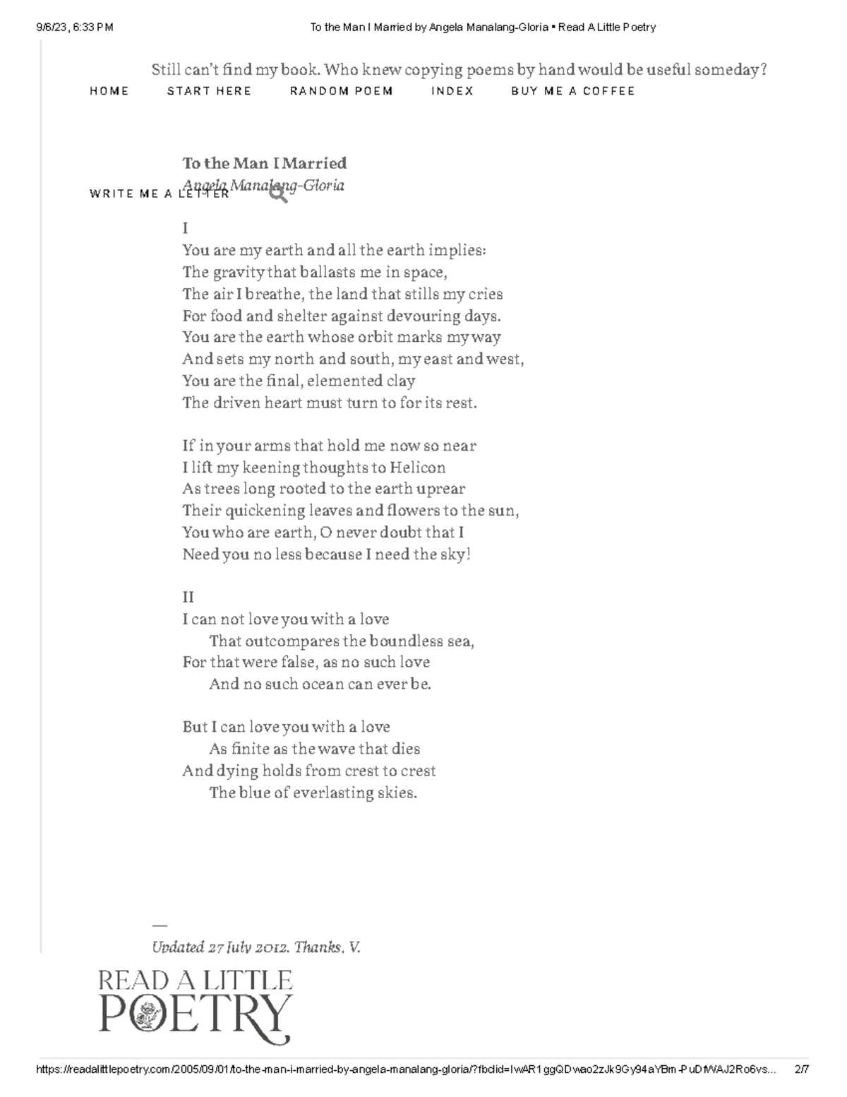 To the Man I Married by Angela Manalang-Gloria • Read A Little Poetry ...