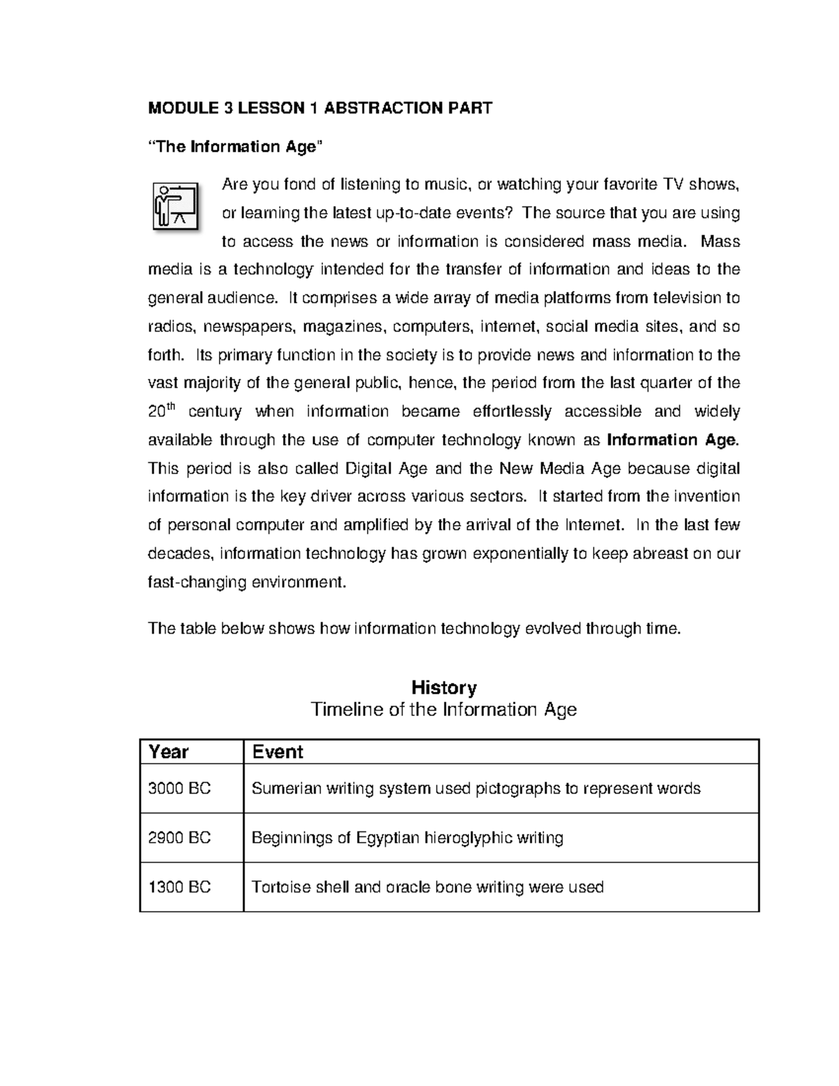 Module 3 Lesson 1 Abstraction Part STS - MODULE 3 LESSON 1 “The ...