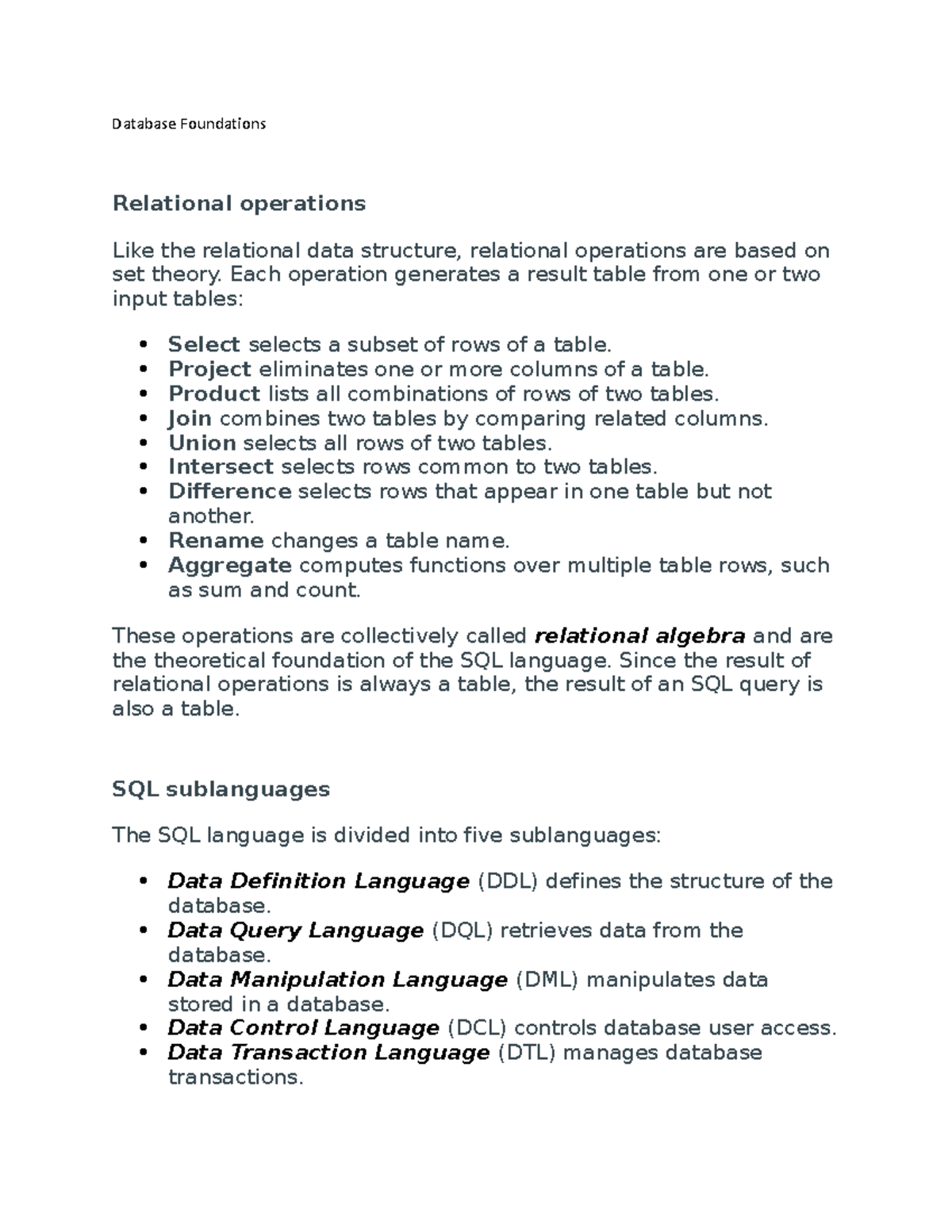 Database Foundations Study Guide - Database Foundations Relational ...