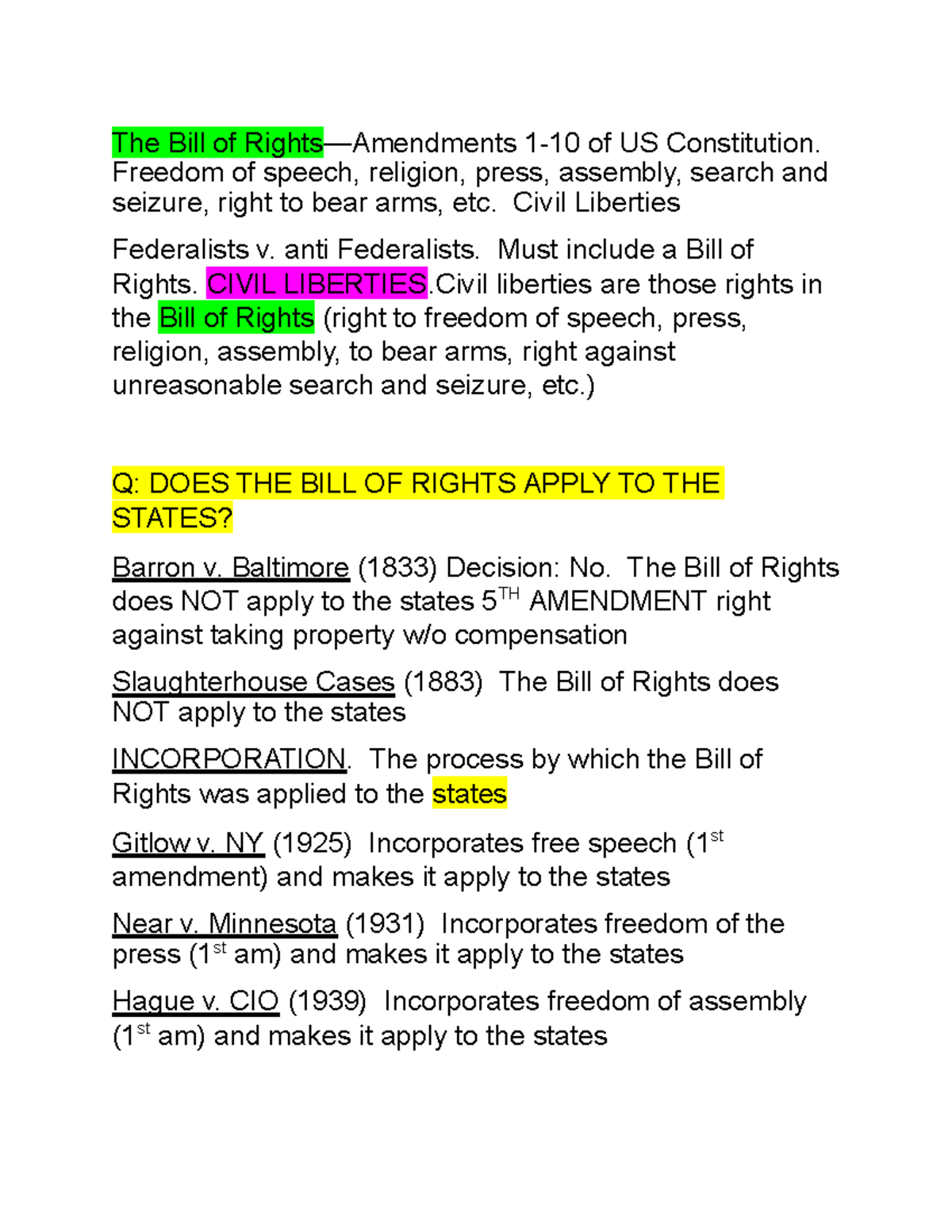 002 - lecture notes - The Bill of Rights—Amendments 1-10 of US ...