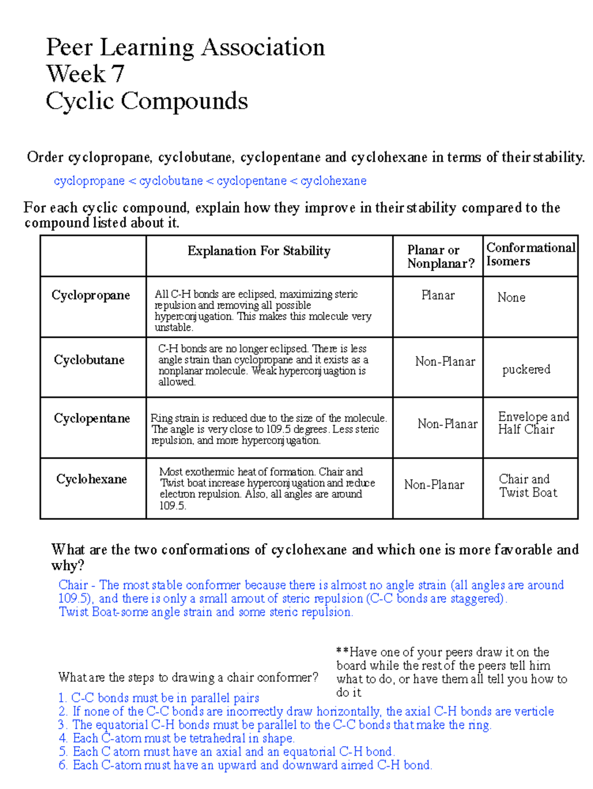 PLA Week 7 Cyclic compounds - Peer Learning Association Week 7 Cyclic ...