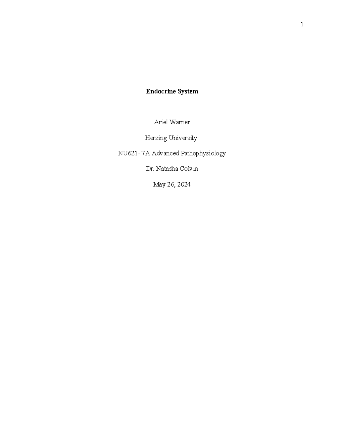 Endocrine System - Discussion Post - Endocrine System Ariel Warner ...