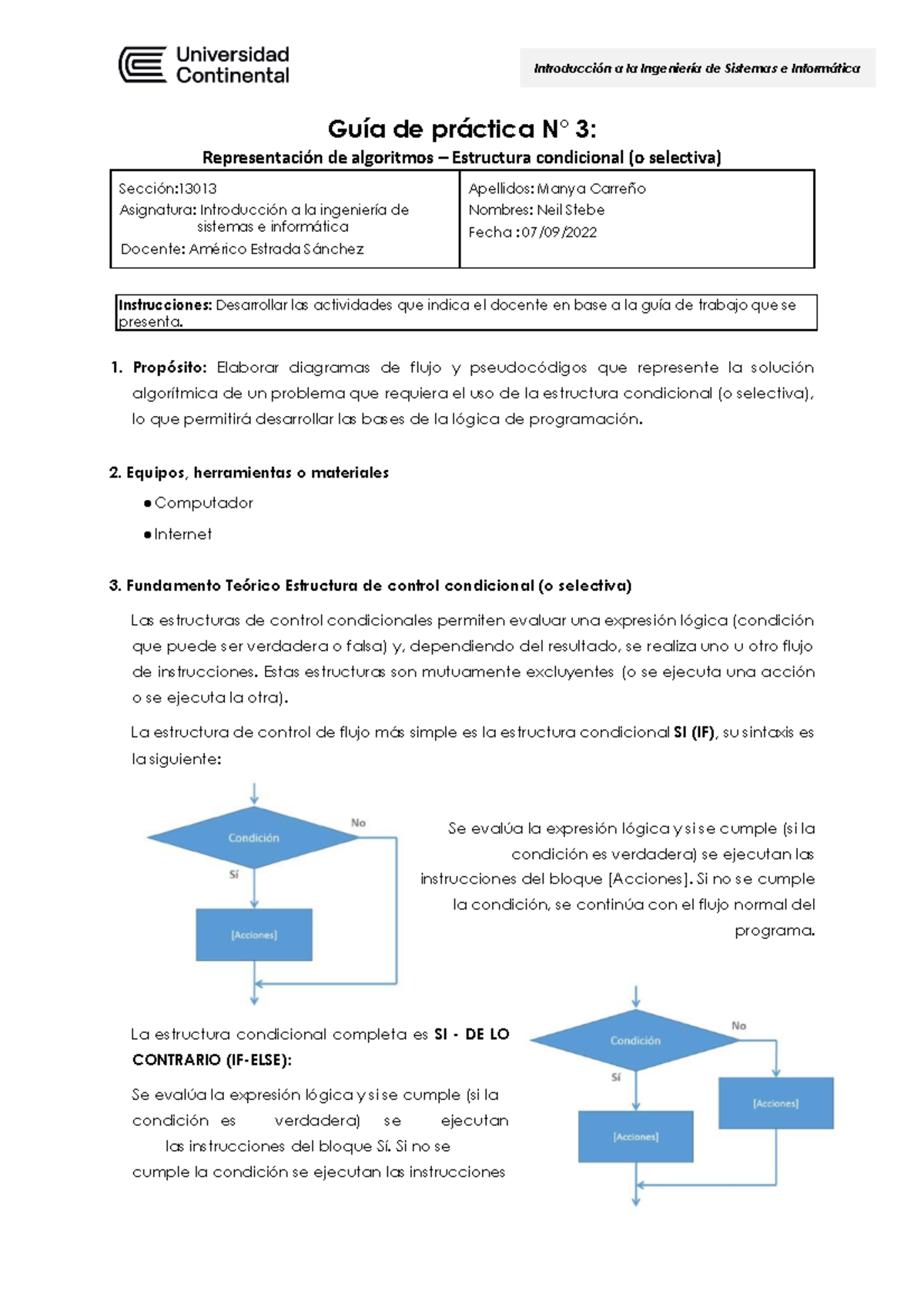 Algoritmos - GuÌa de pr·ctica N∞ 3: RepresentaciÛn de algoritmos – Estructura condicional (o ...