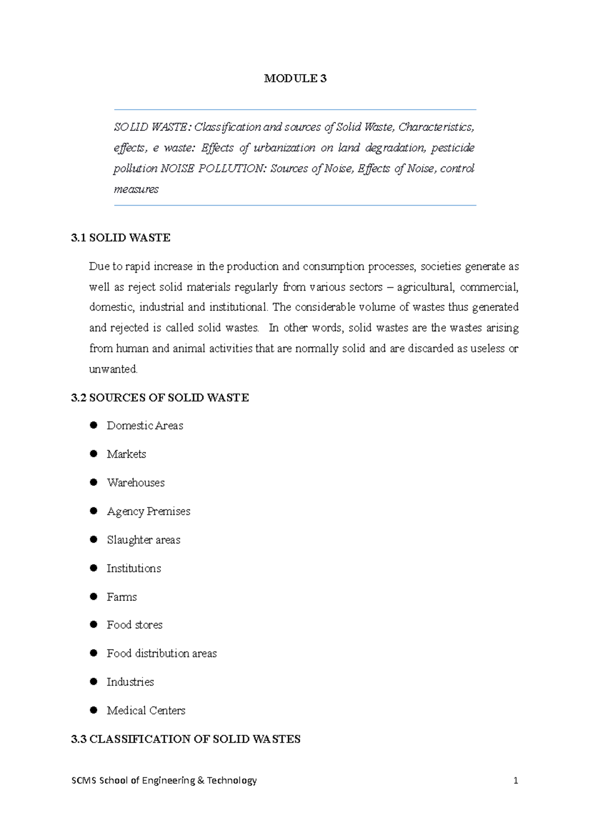 EIA Module 3 - LECTUR NOTE - MODULE 3 SOLID WASTE: Classification and ...