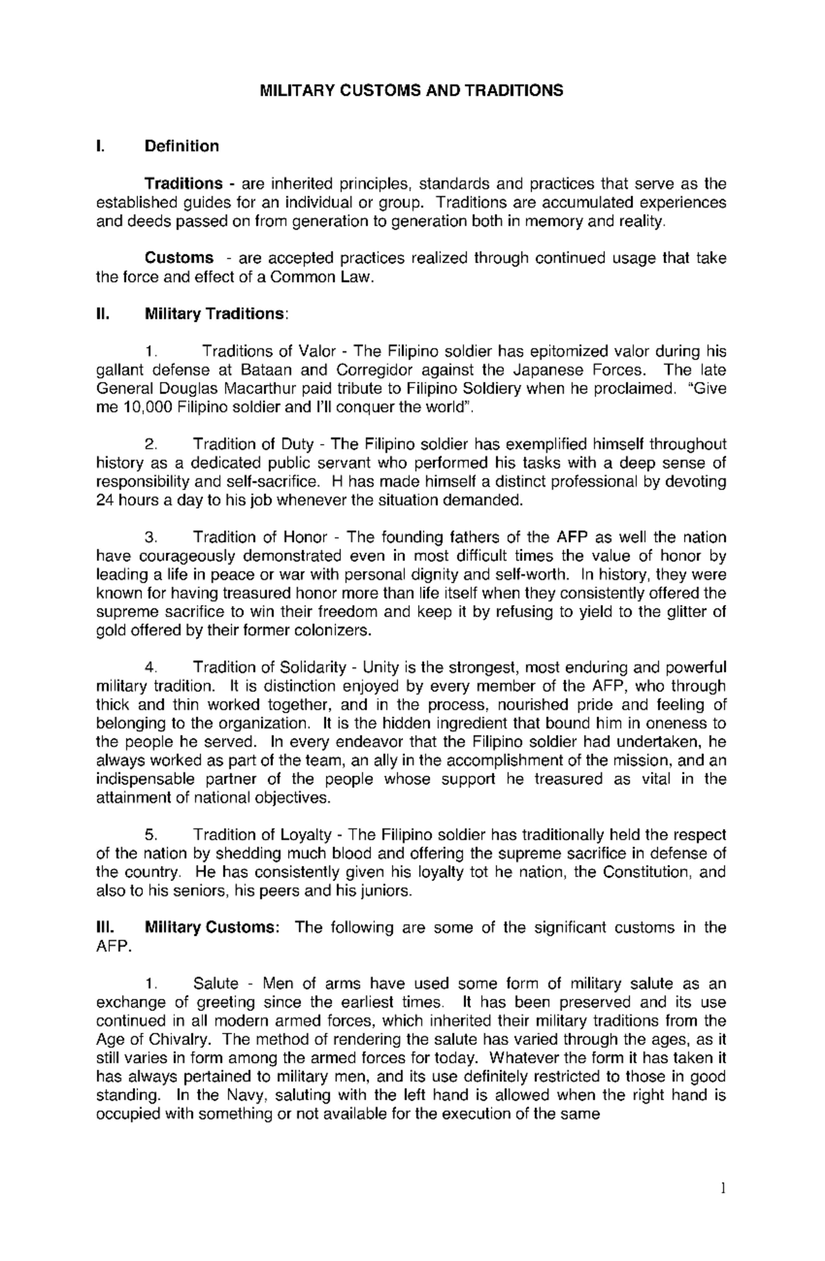 2. Military Customs AND Traditions - National Service Training - Studocu