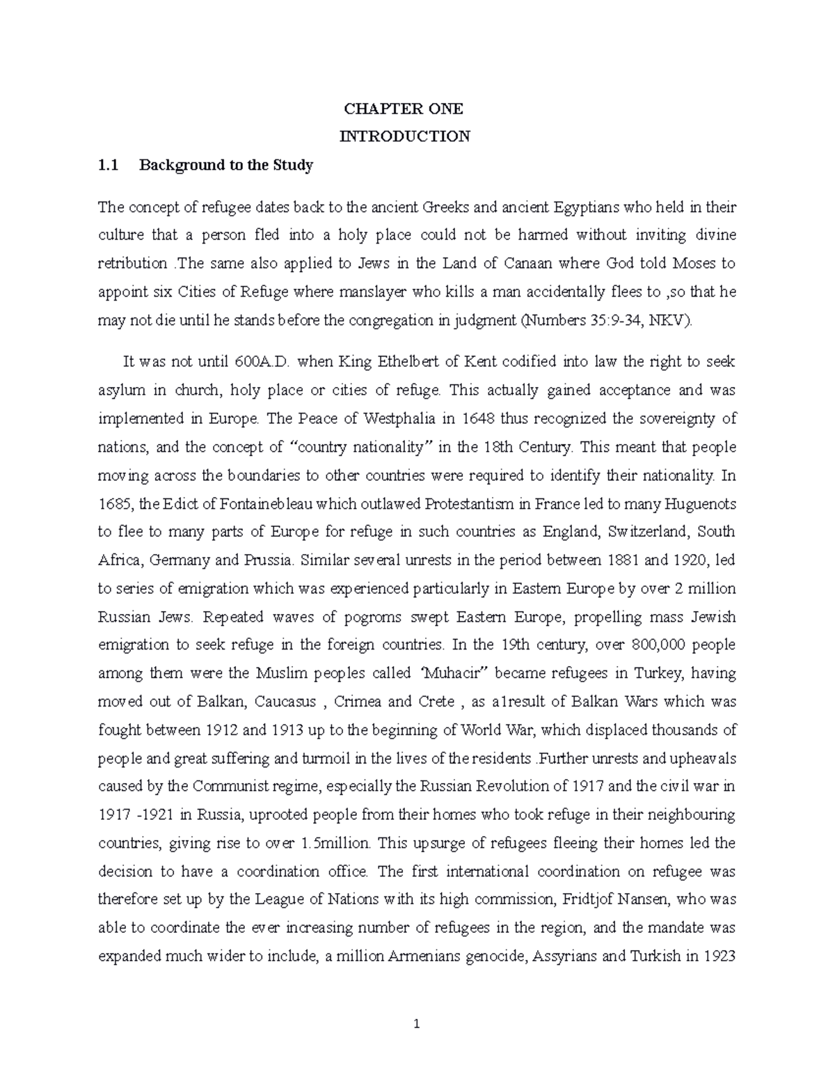 Refugee crisis Chapter ONE - CHAPTER ONE INTRODUCTION 1 Background to the Study The concept of ...
