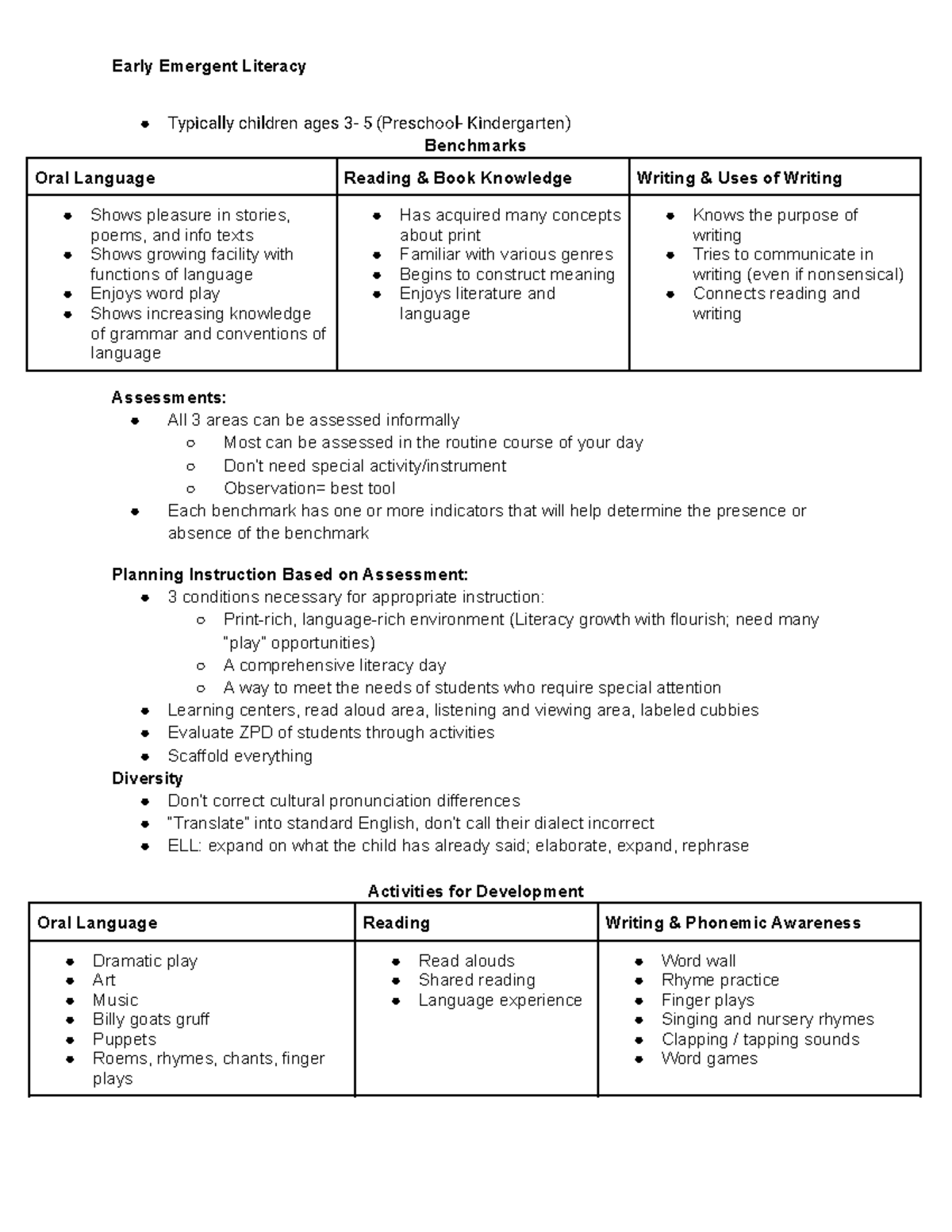 Early Emergent Literacy Notes - Early Emergent Literacy Typically ...