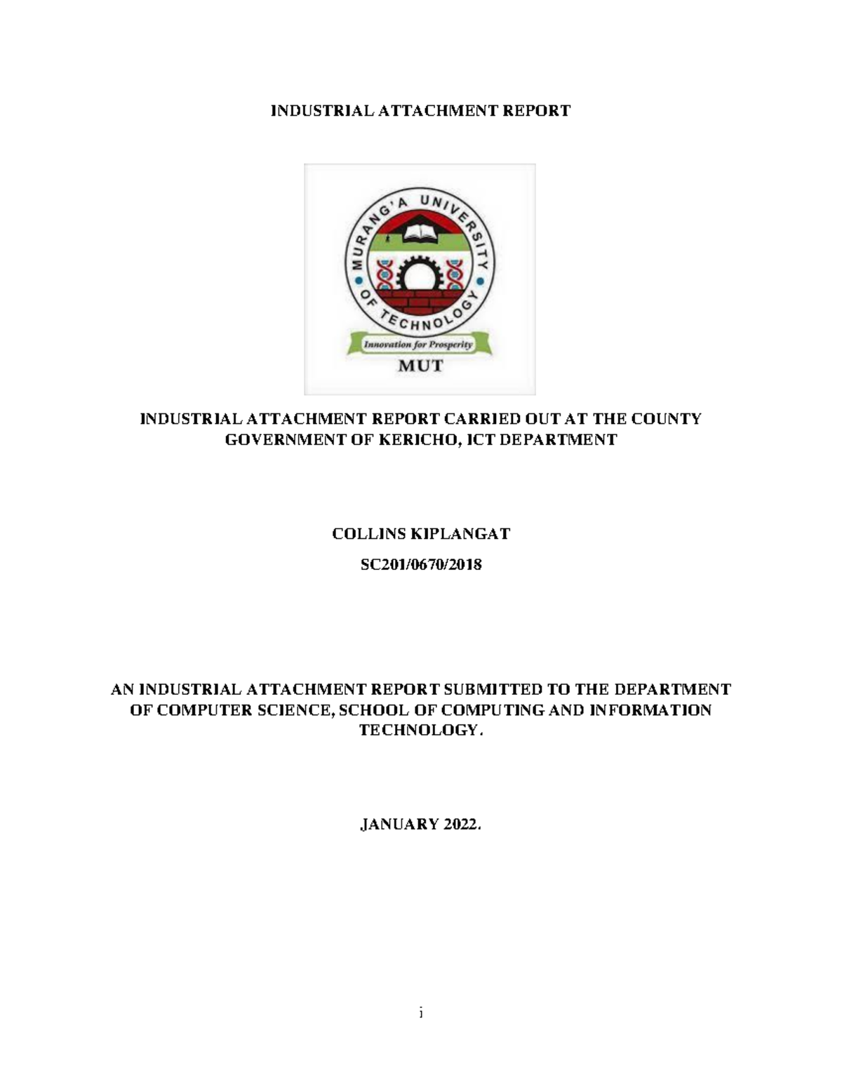 Collo attachment report - i INDUSTRIAL ATTACHMENT REPORT INDUSTRIAL ...